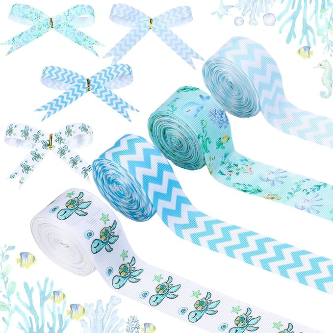 4 Rolls Under the Sea Themed Ribbons 20 Yards Turtle Craft Ribbons for ...