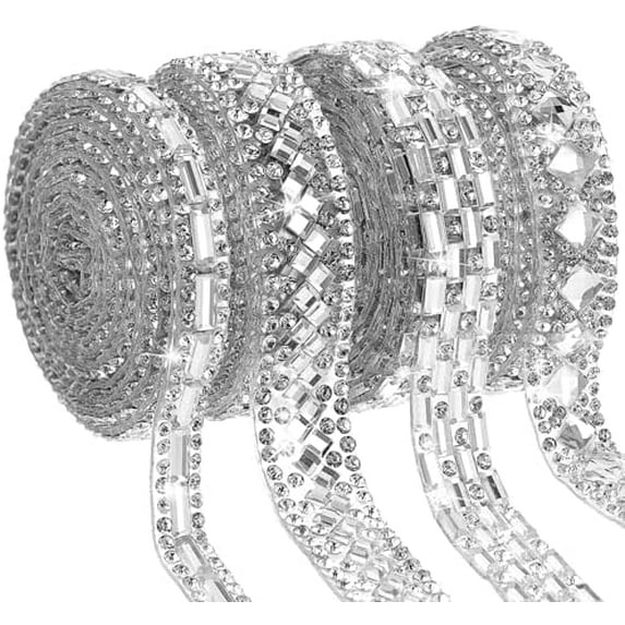 4 Rolls Self Adhesive Rhinestone Strips 4 Styles Crystal Rhinestone ...