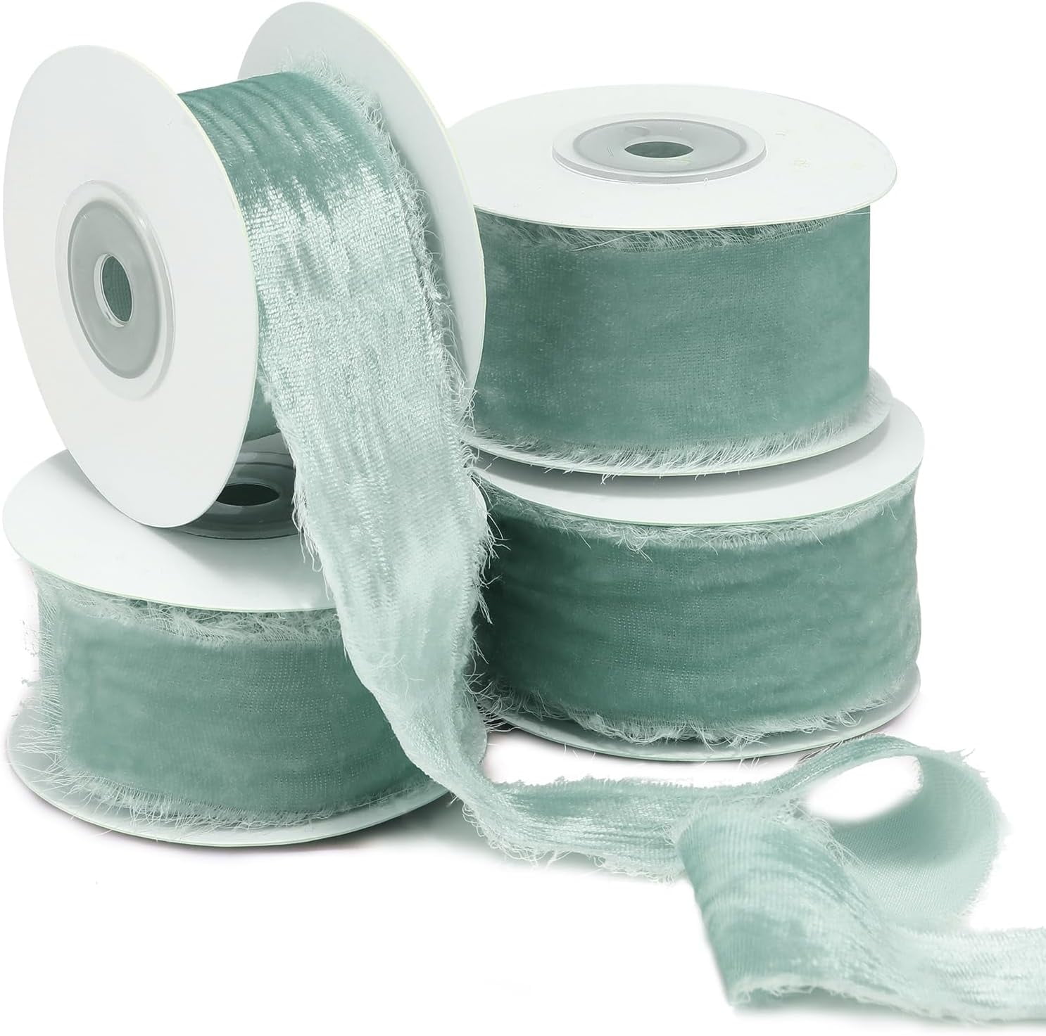 4 Rolls Velvet Ribbon for Gift Wrapping 24 Yards Total Frayed Edge ...