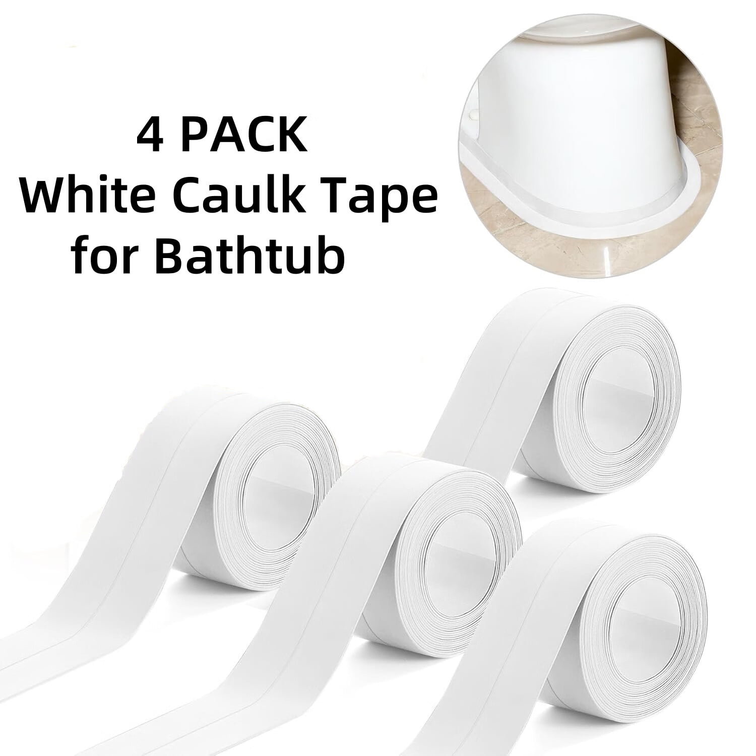 4 Rolls White Caulk Tape Waterproof Self Adhesive,Toilet Bathtub ...