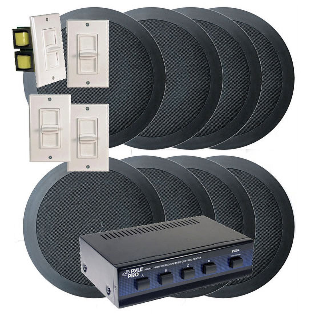4 Room In-Ceiling Home Speaker System w/4 Volume Controls Knob (Black ...