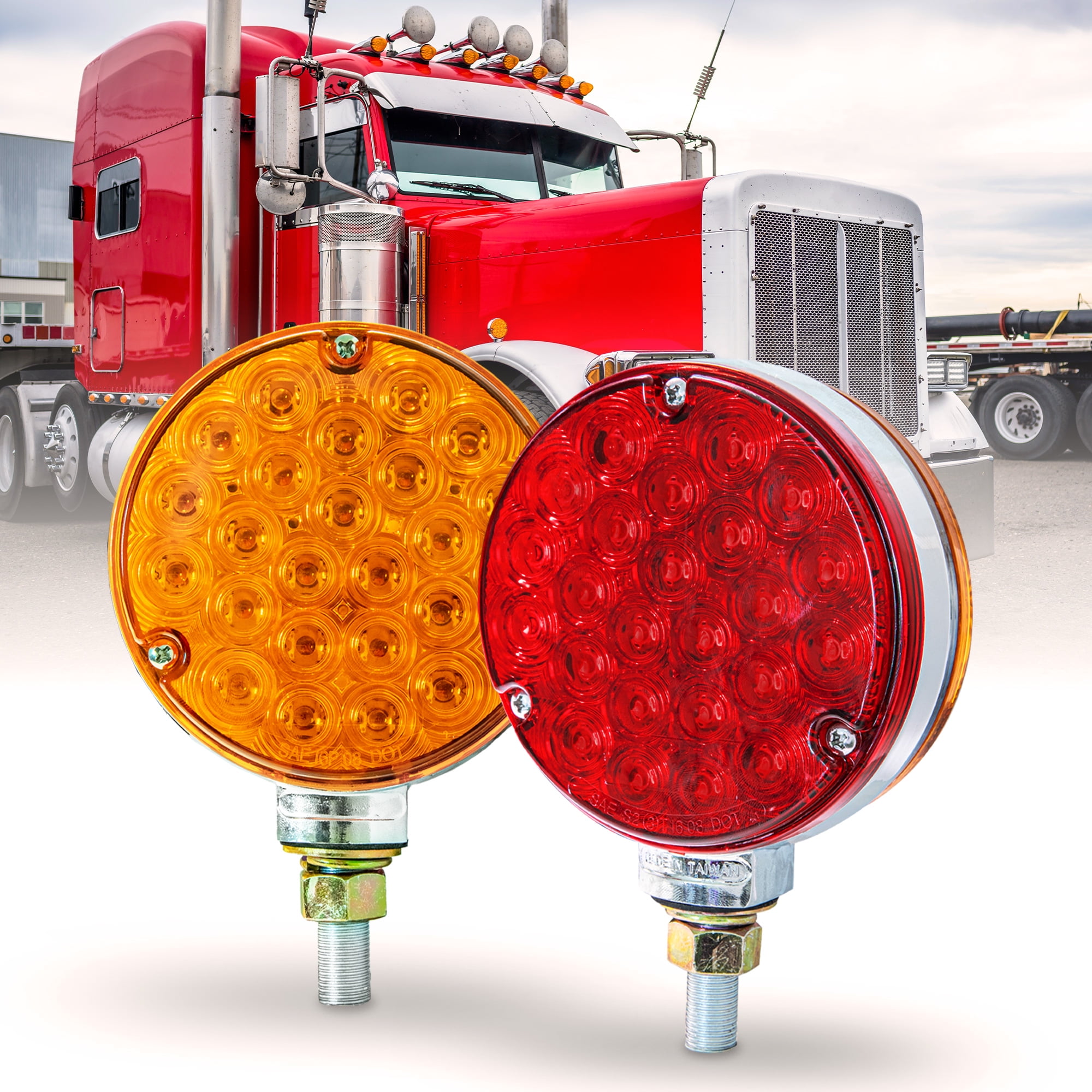 4" Round 48 LED Pedestal Fender Light Set for 80" Wide Semi-Truck[DOT ...