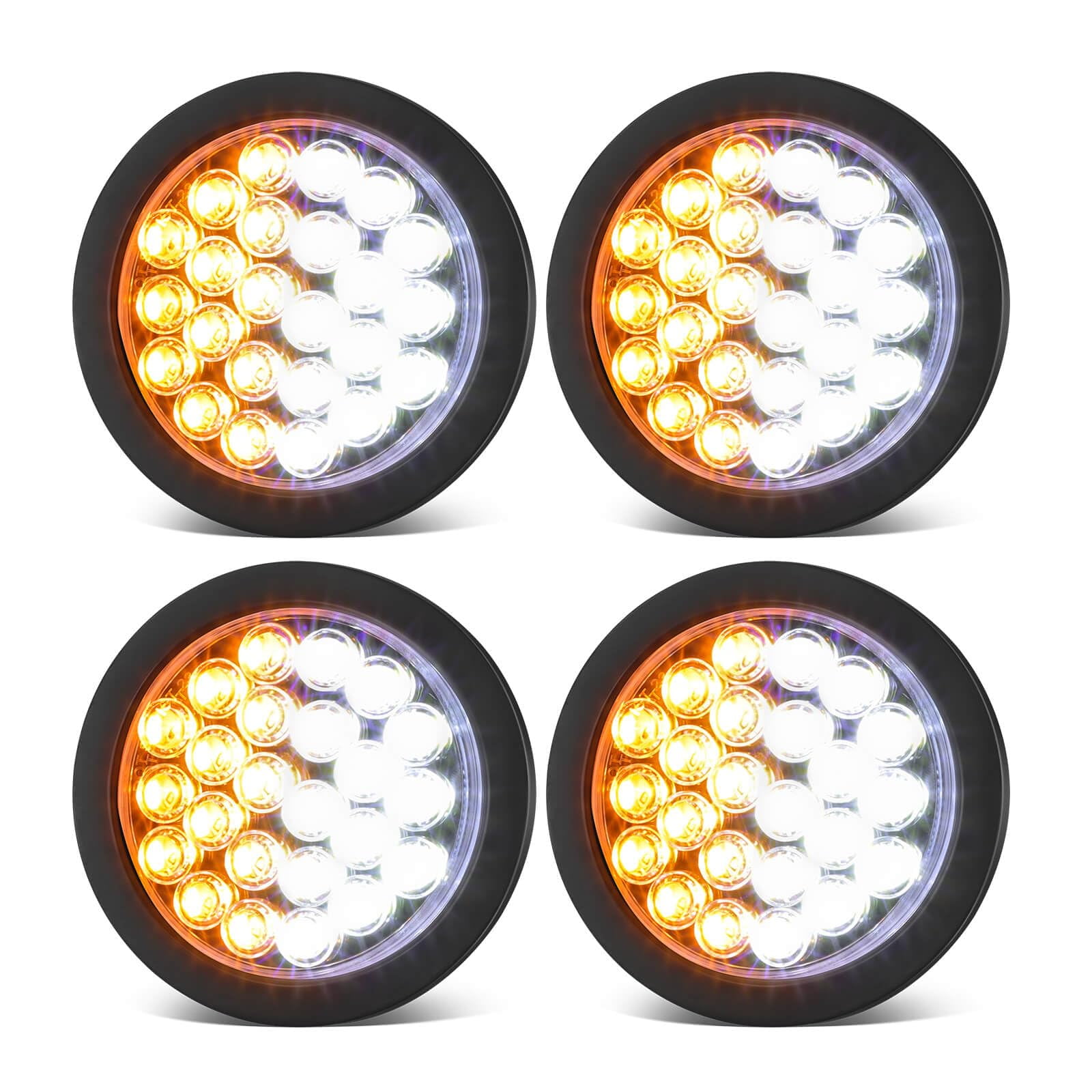 4" Round Amber White MMF7 LED Strobe Lights 24LEDs Tail Light Stop Turn ...