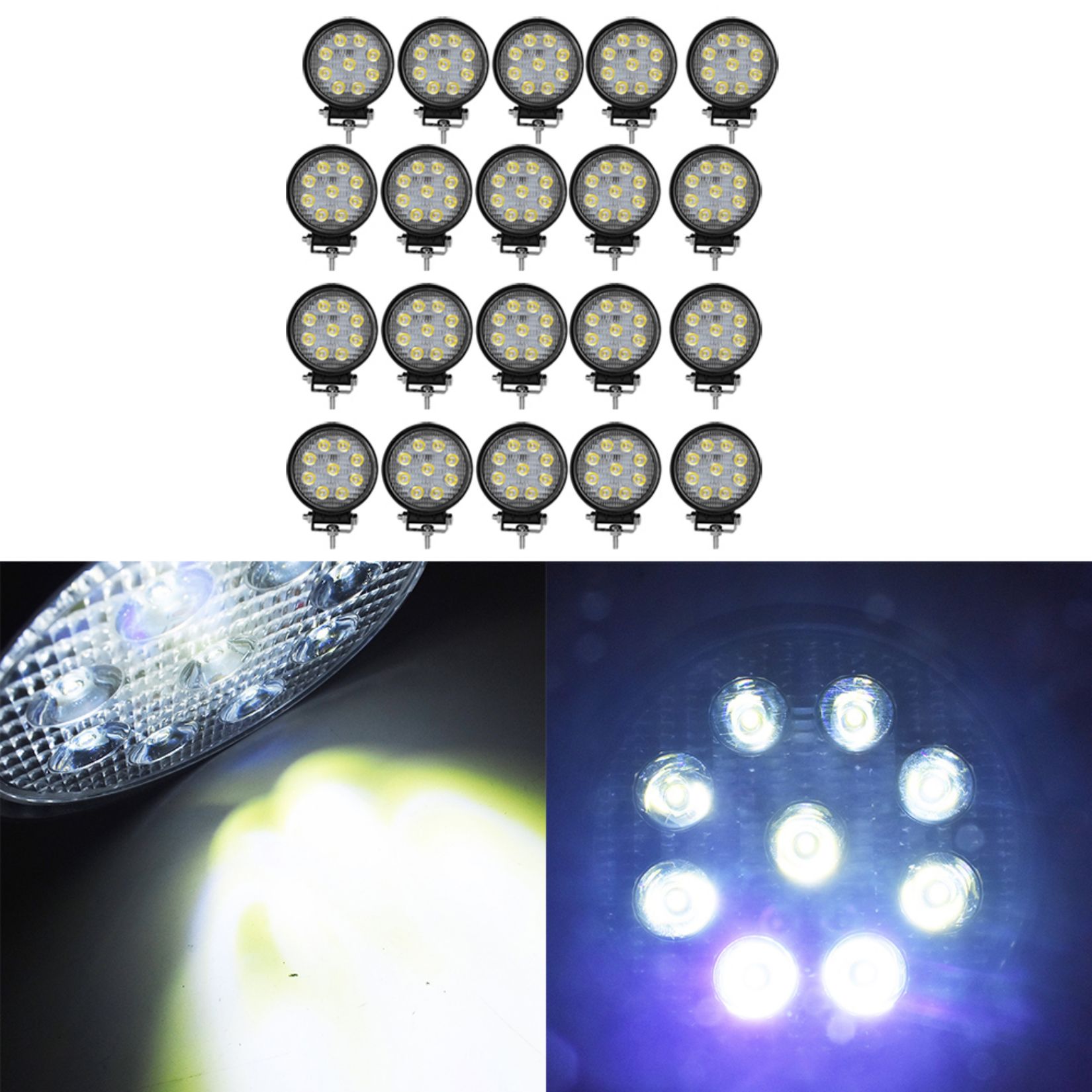 4" Round LED Pod Lights Offroad Driving Lamps, 12V 27W Bulbs (20 Pcs ...