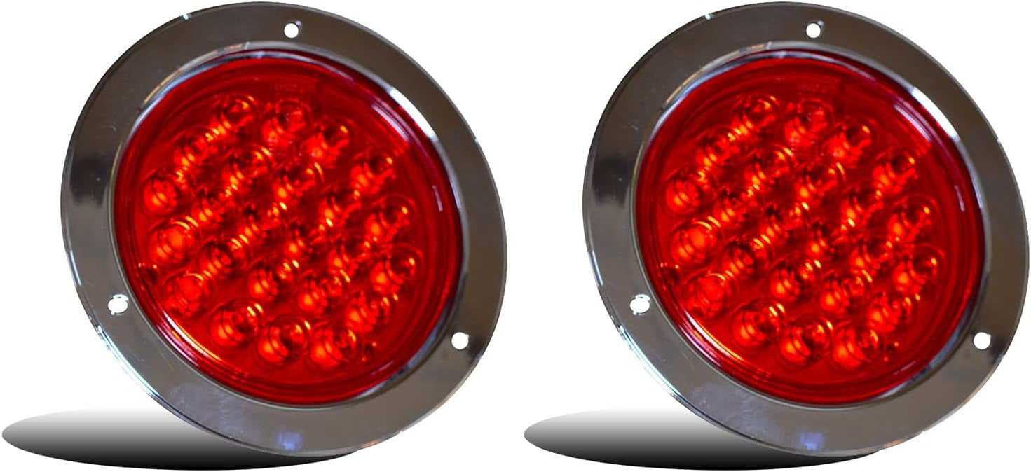 4" Round LED Trailer Tail Light Red 2PCS 24LED Brake Stop Turn Signal ...