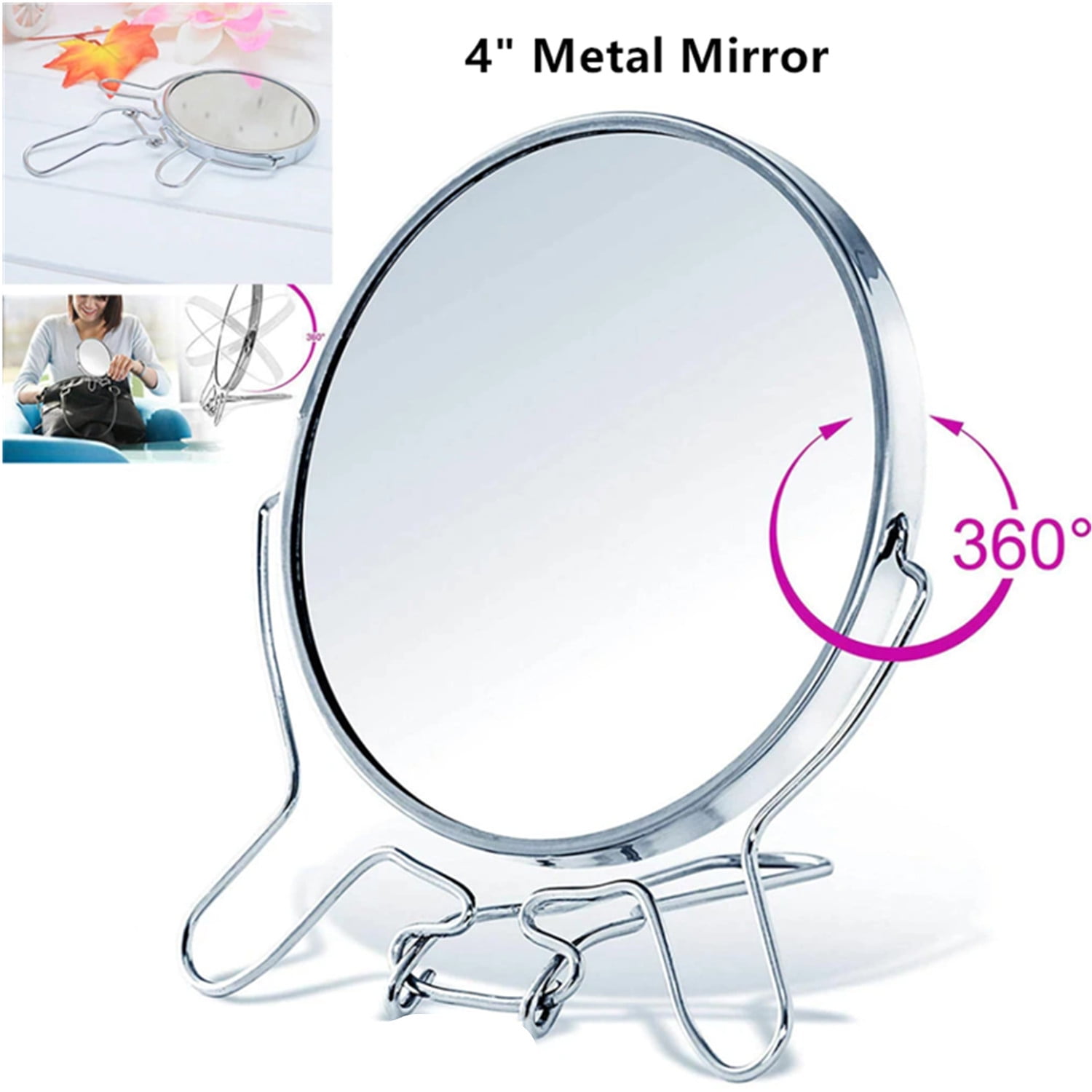 4" Round Makeup Cosmetic Mirror 360 Degree Rotation Two Side Mirror ...