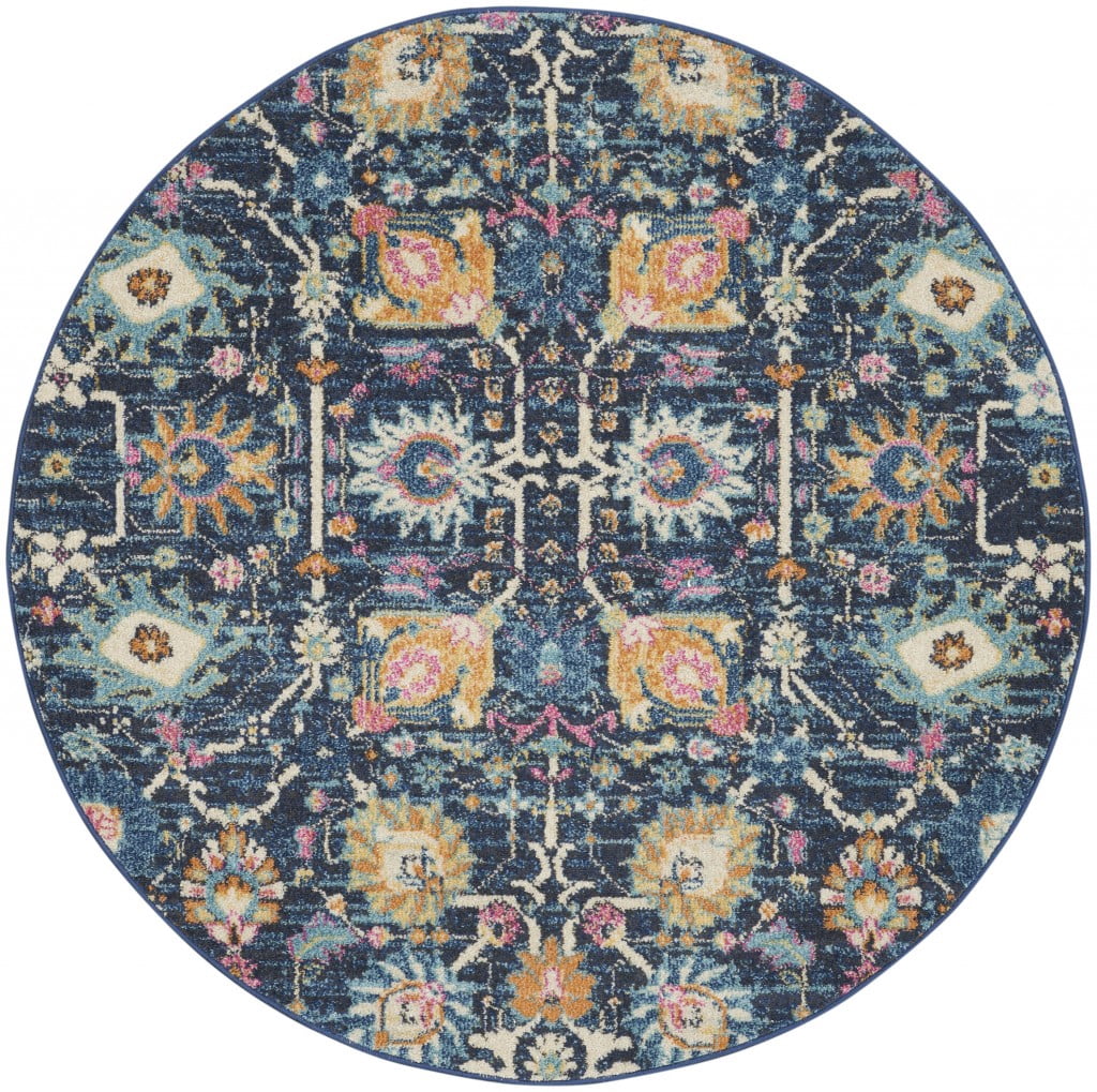 4â€™ Round Navy Blue Floral Buds Area Rug - Walmart.com