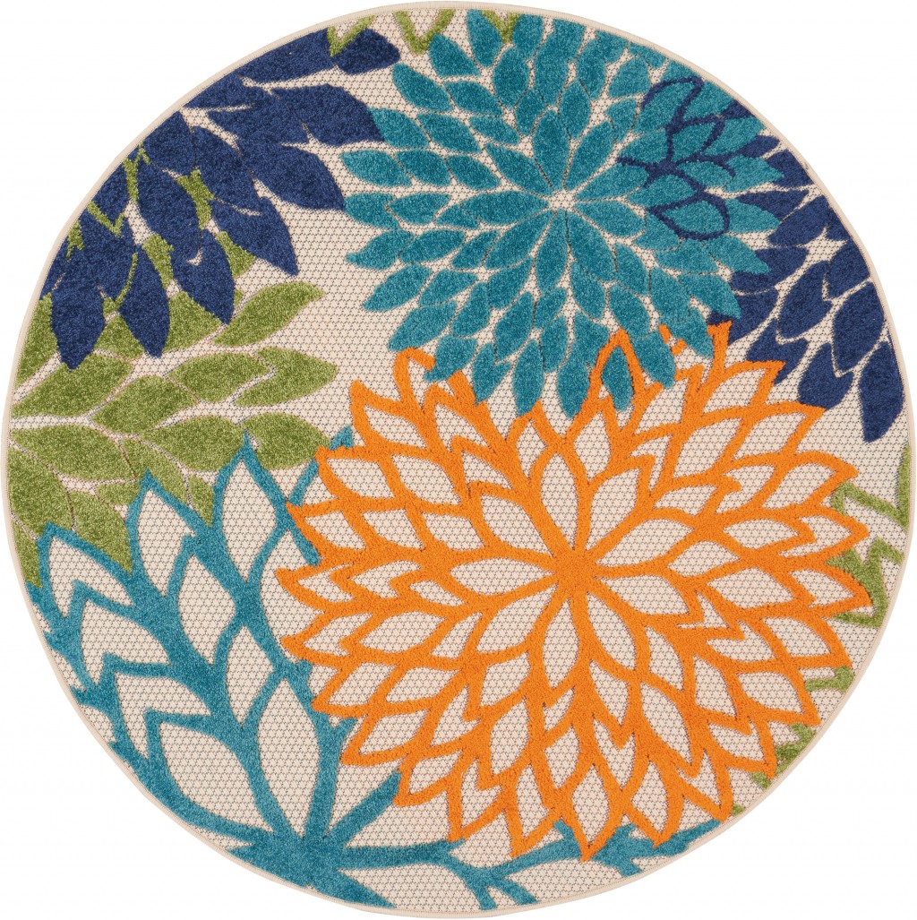 4â€™ Round Orange Floral Outdoor Area Rug - Walmart.com