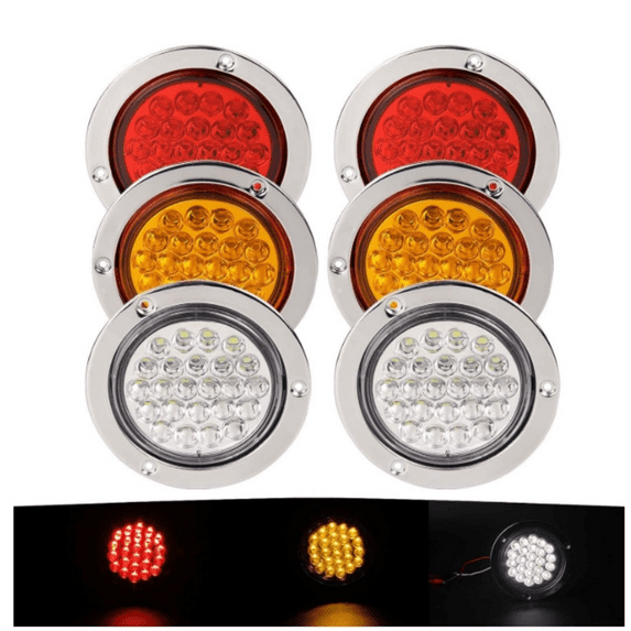 4" Round Trailer Tail Lights, High Power 24 LED 12V Grommet & Plug ...