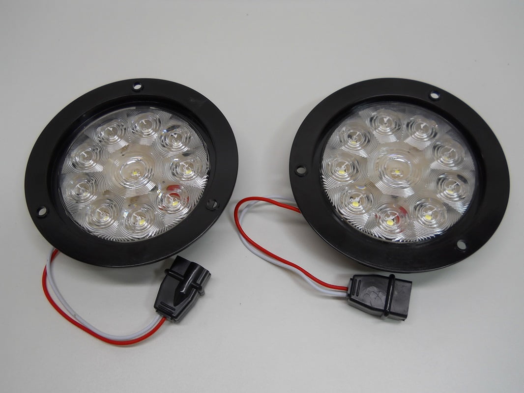 4" Round White 10 LED Reverse Back Up Lights / 5.5" Black Plastic ...