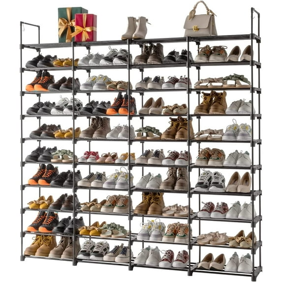 4 Row 10 Tier Large Shoe Rack Organizer for Closet Entryway, 80 Pairs Shoe Boot Storage Rack ...