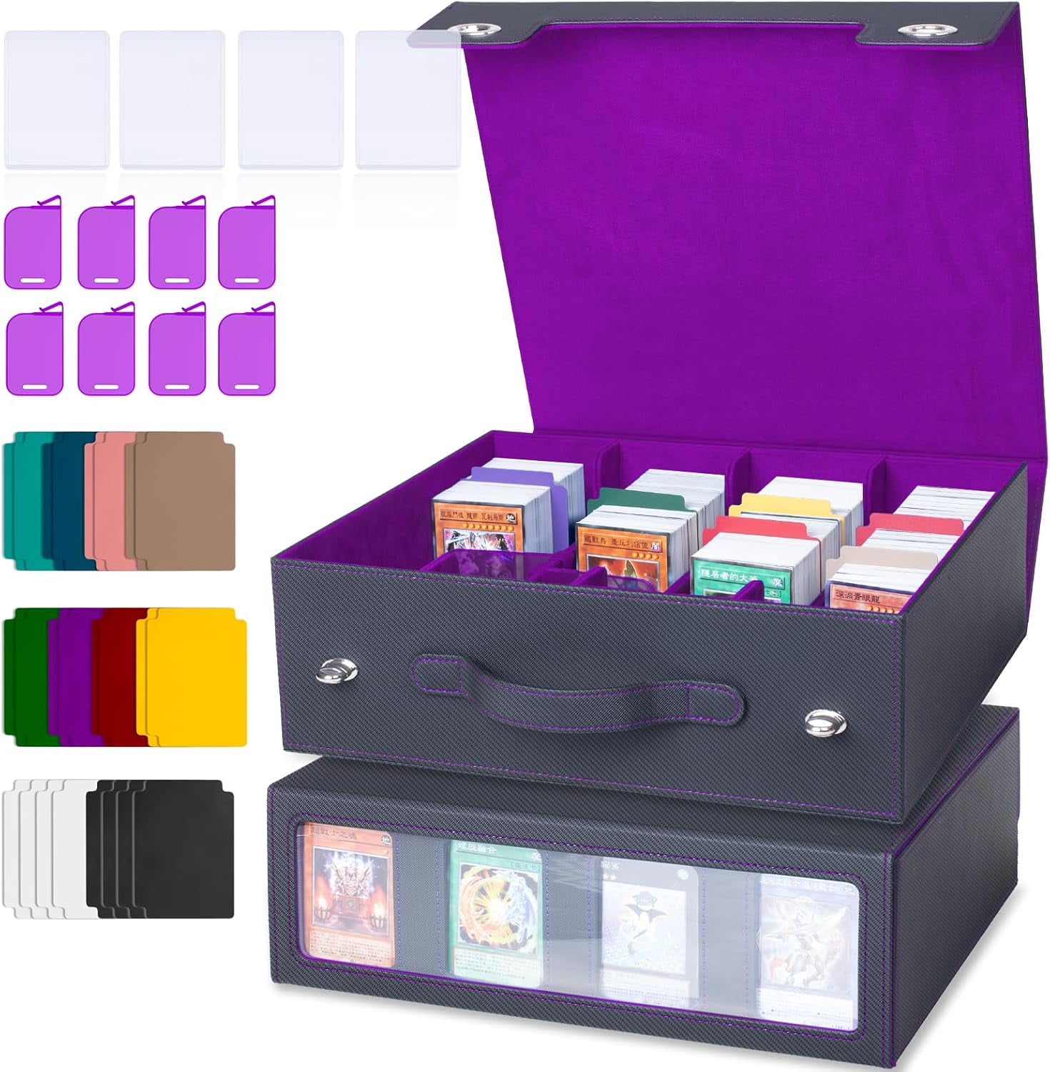 4-Row 3000+ Trading Card Storage Box for MTG, Card Deck Box with Snap ...