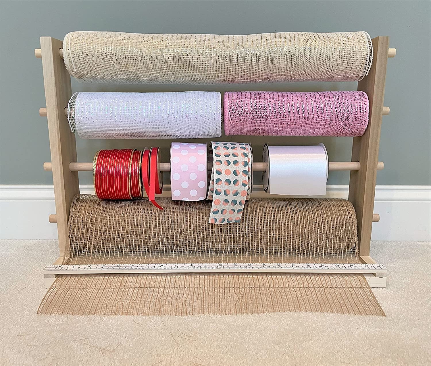 4-Row Mesh Roller/Ribbon/Vinyl Etc. Holder. Deluxe Wreath Maker/Florist ...