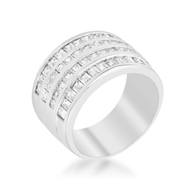Sterling Silver Rhodium-plated Cubic Zirconia Rope Multi Row Ring ...