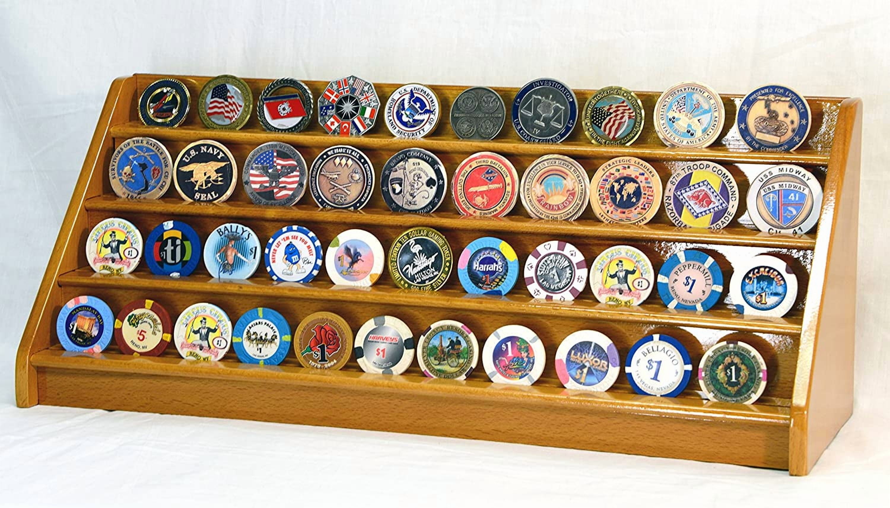 4 Rows 40 Challenge Coin/Casino Chip Display Case Rack Holder Stand ...