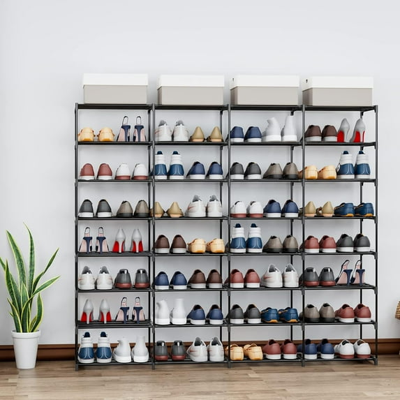 4 Rows 8 Tier Shoe Rack - Large Capacity 64 Pairs Storage Organizer for ...