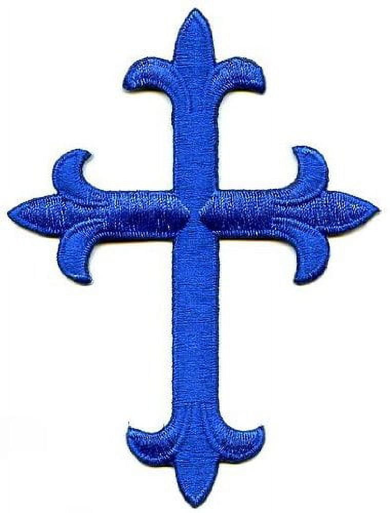 4" Royal Blue Cross - Fleur De Lis - Religious - Iron On Applique ...