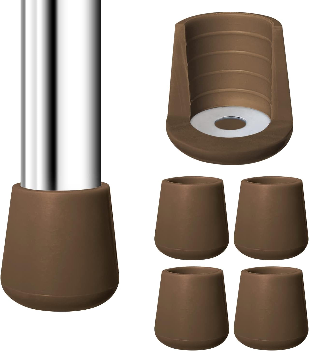 4 Rubber Chair Leg Caps 7/8 Inch Beige/Brown, Non-Slip Padded and Metal ...