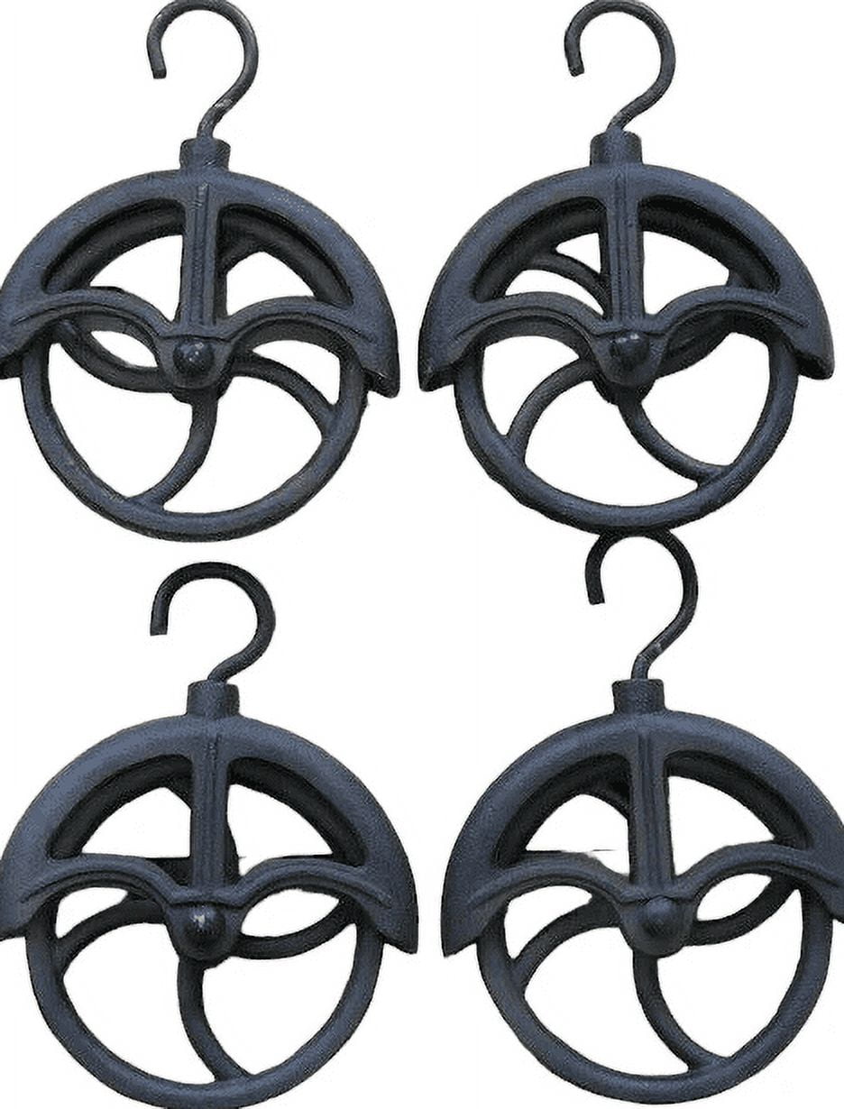 4 Rustic Cast Iron Hanging Cable Pulleys Wheel Hook Farmhouse Country ...