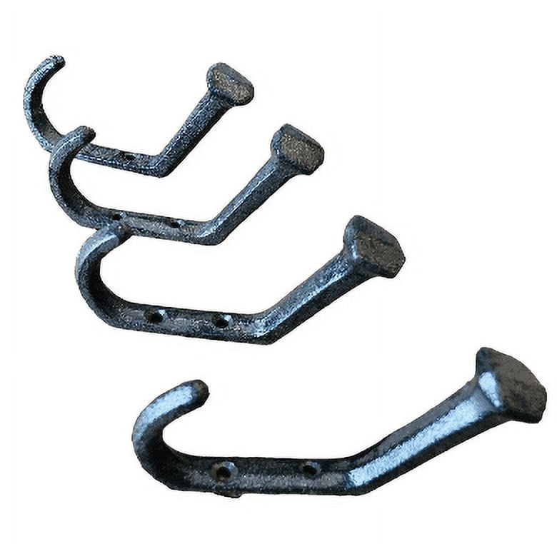 4 Rustic Coat Hooks Cast Iron Wall Mount Hat Hook Towel Railroad Spikes ...