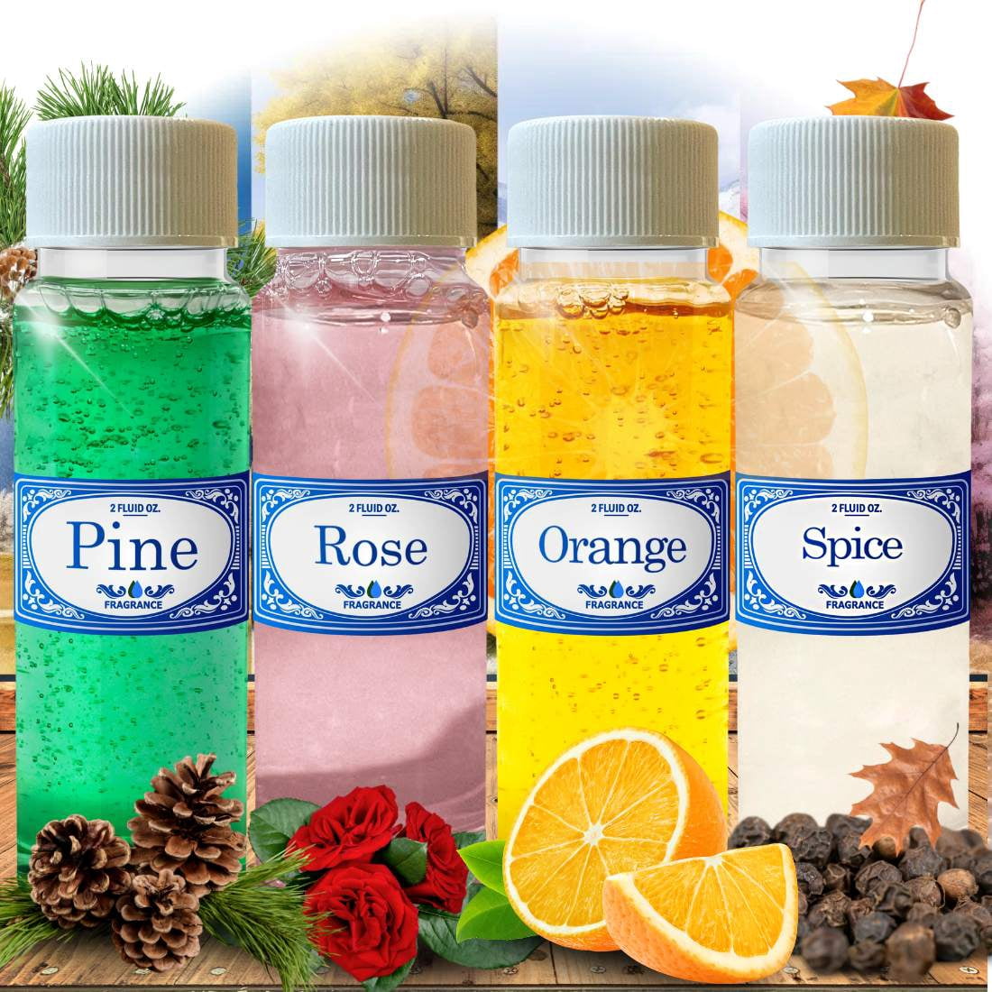 4 Seasons Concentrated 2.0 fl oz Fragrances Pack, Pine, Rose, Orange ...