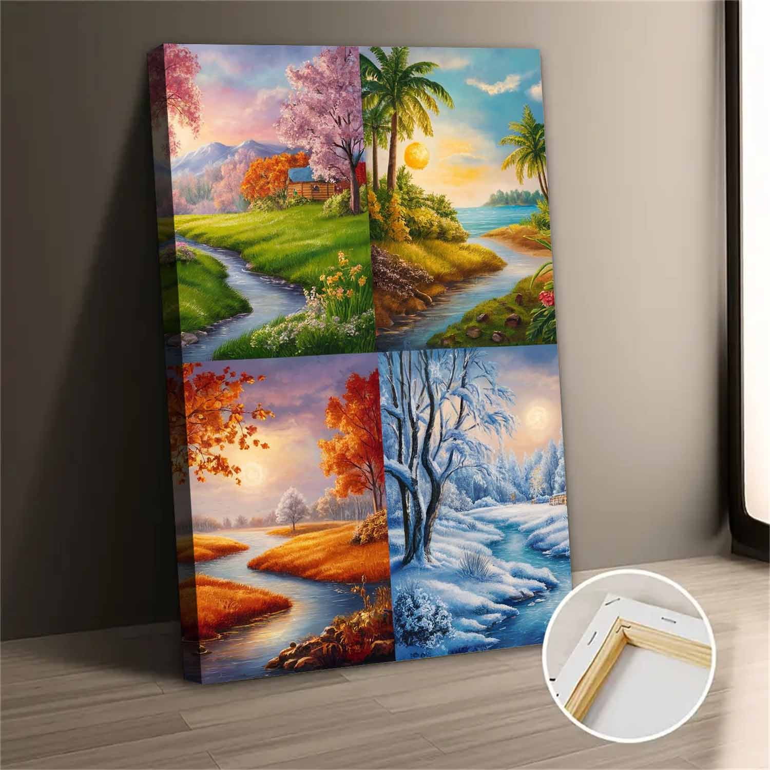 4 Seasons Landscape Canvas Wall Art Print For Bedroom Living Room Decor ...