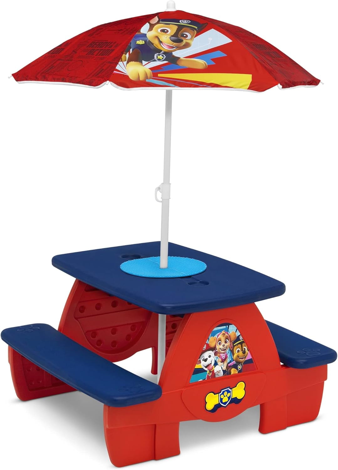 4-Seat Paw Patrol Kids Picnic Table with Umbrella and Lego Compatible ...