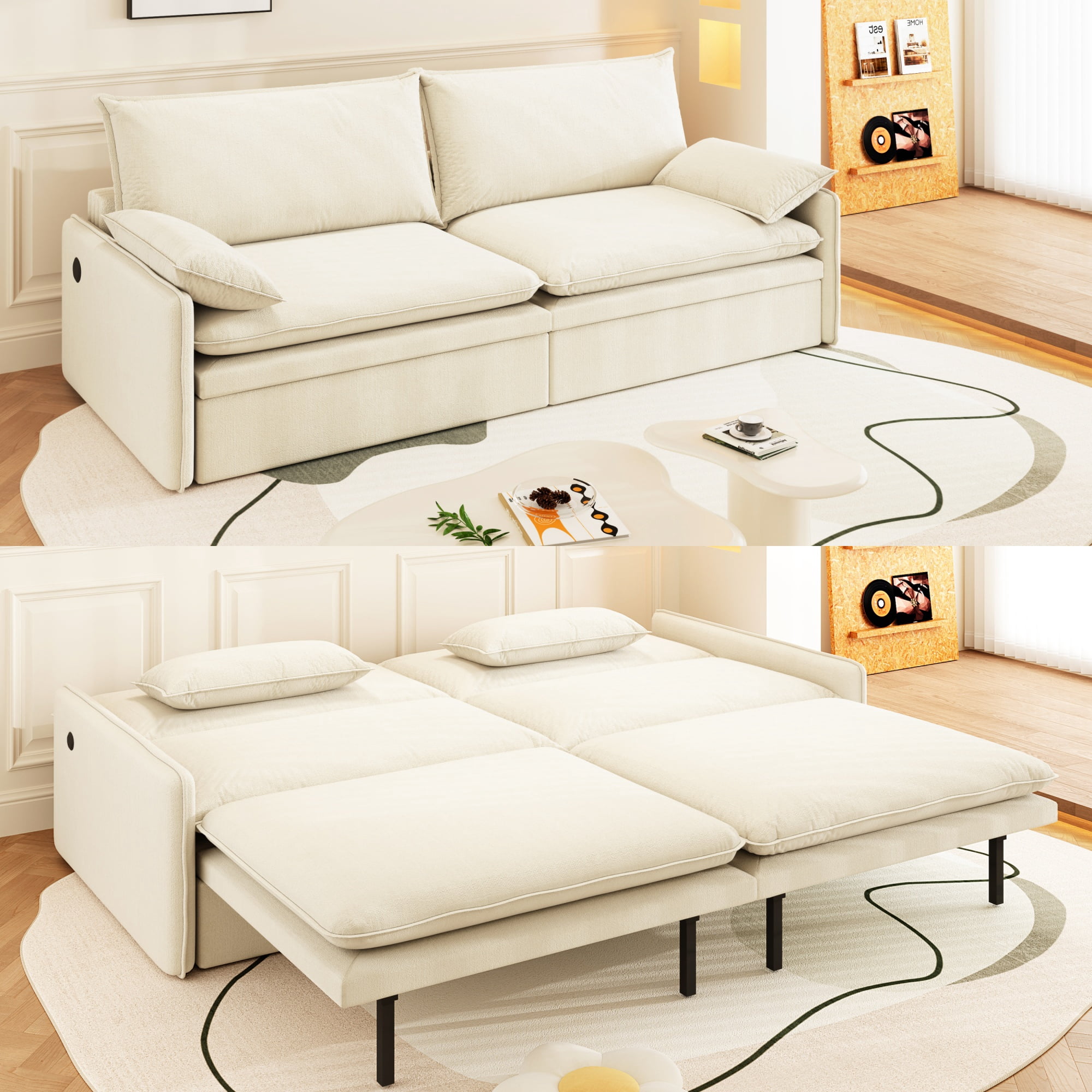 4-Seat Chenille Convertible Sleeper Sofa Bed - Modern Cloud Sofa with ...