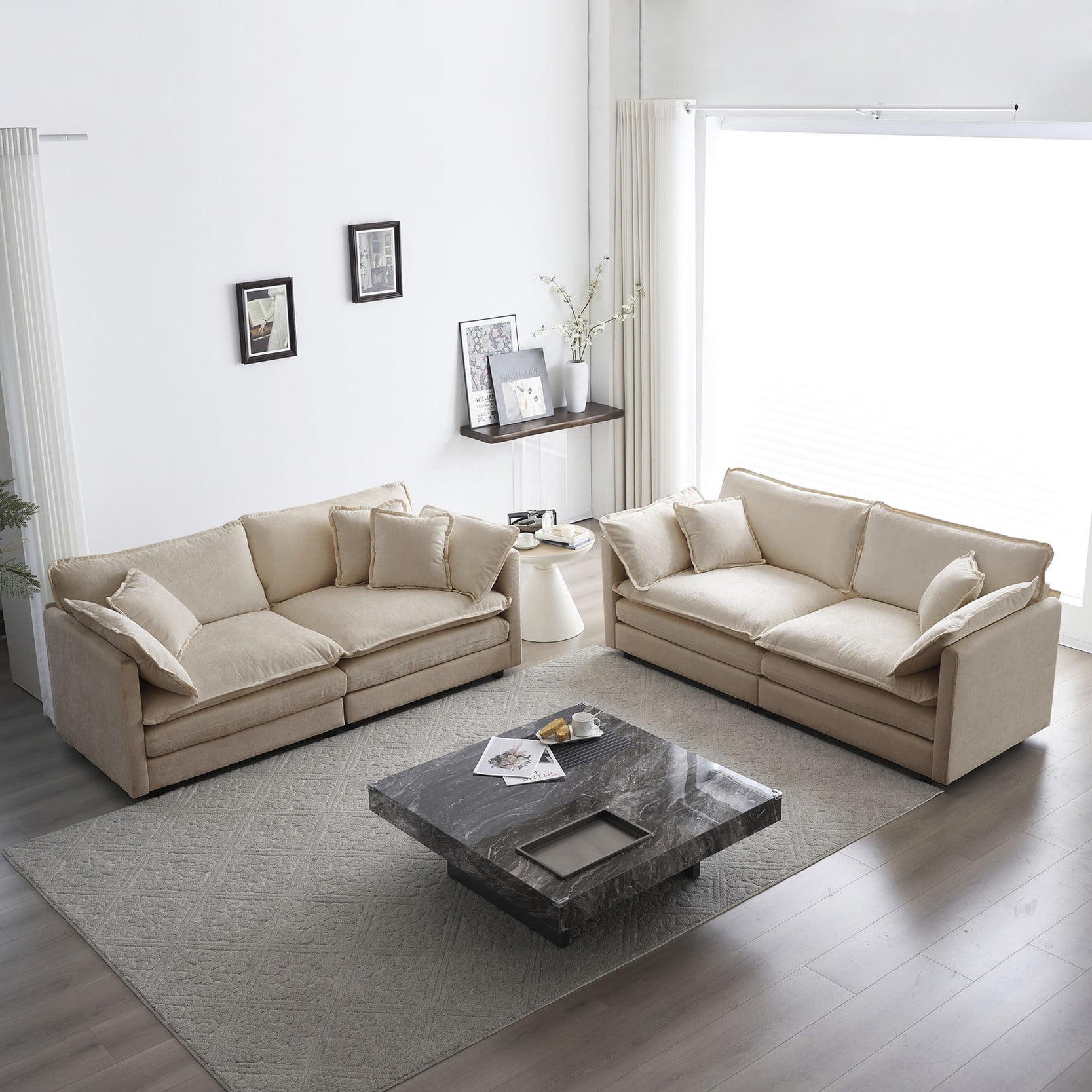 4-Seat Chenille Couch Set, Reconfigurable Design / Comfortable Seating ...