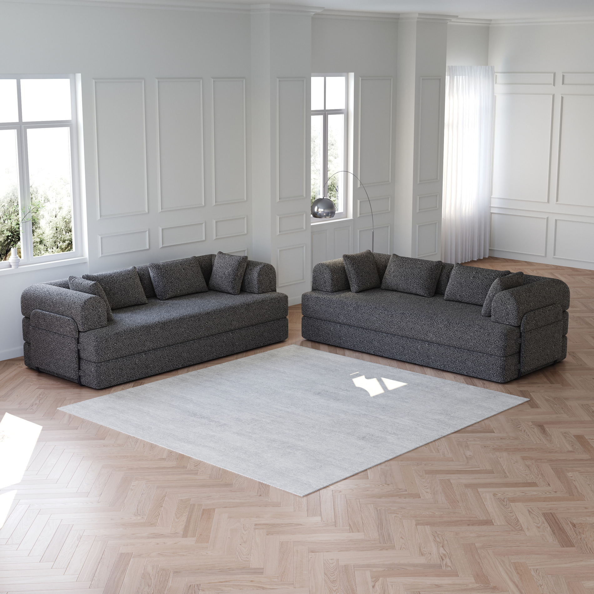 4 Seat Convertible Sleeper Sofa Bed with Cylindrical Pillows, Folding ...