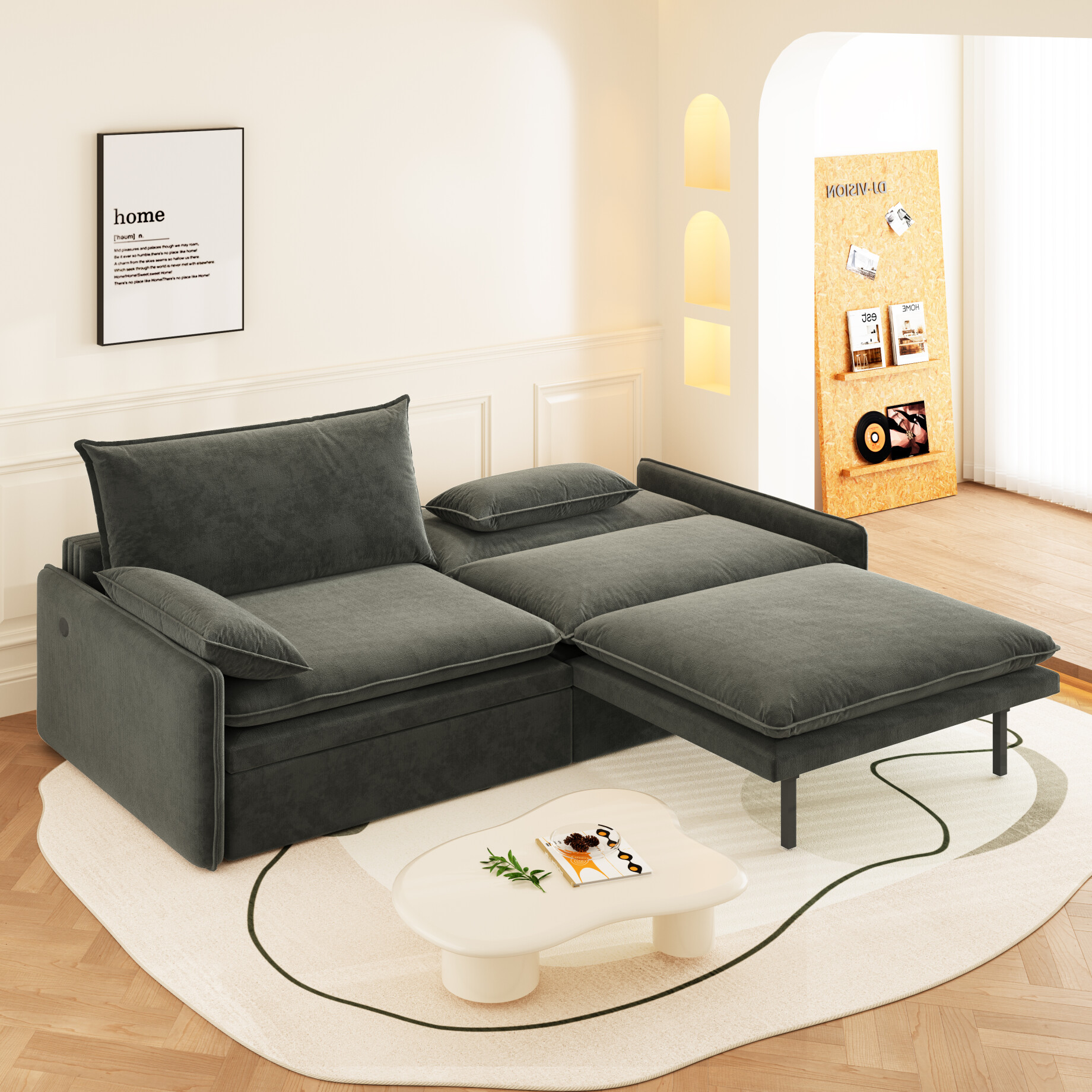 4-Seat Convertible Sleeper Sofa Bed with USB Port and Built-in Storage ...