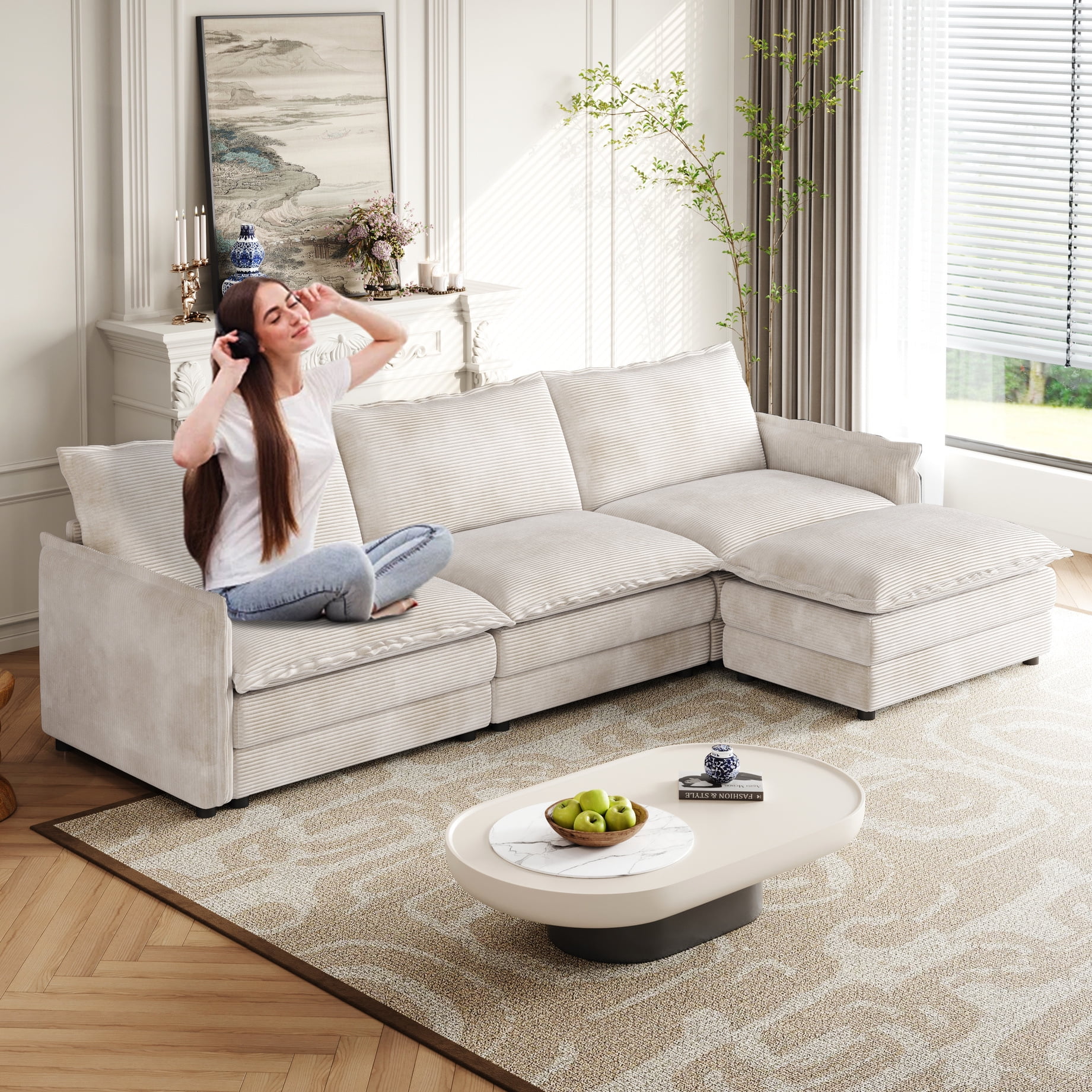 4-Seat Corduroy Sectional | Combine for Different Shapes | Home Office ...