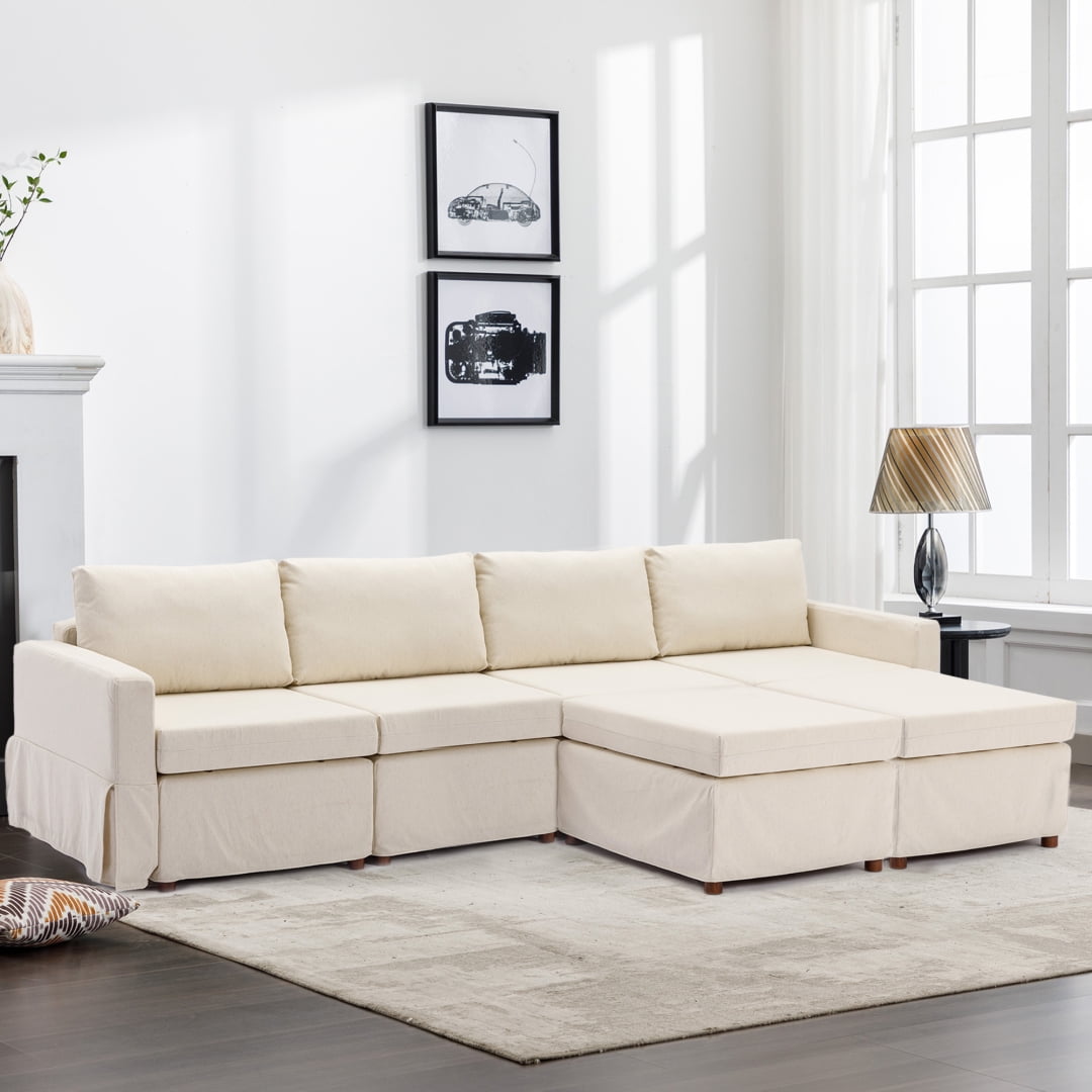 Convertible Sectional Sofa, 4 Seat Module Sectional Sofa Couch with 2 ...