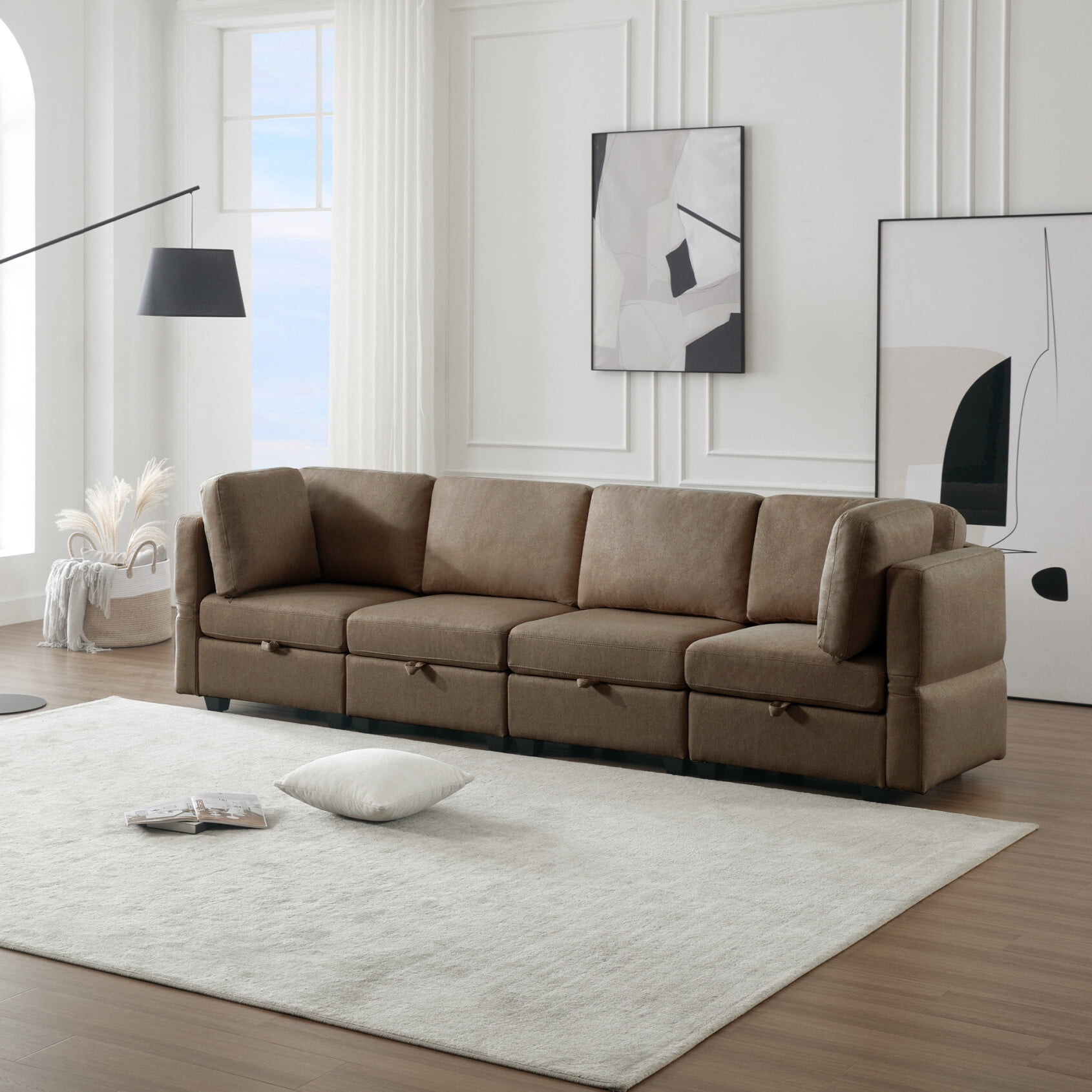4 Seat Modular Sectional Sofa with Adjustable Arms and Backs, Corner ...