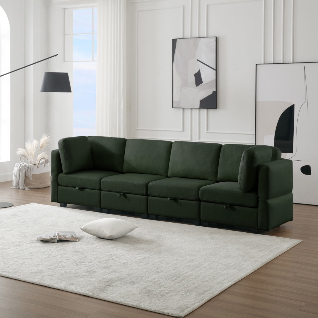 4 Seat Modular Sectional Sofa with Adjustable Arms and Backs, Corner ...