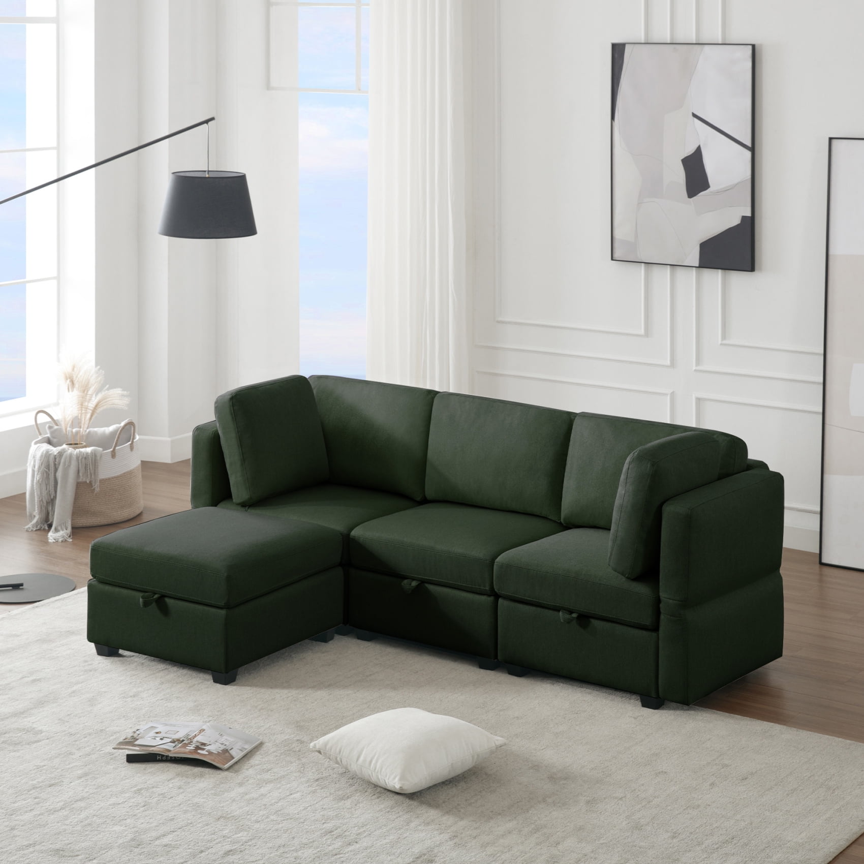 4 Seat Modular Sectional Sofa with Adjustable Arms and Backs, L Shaped ...