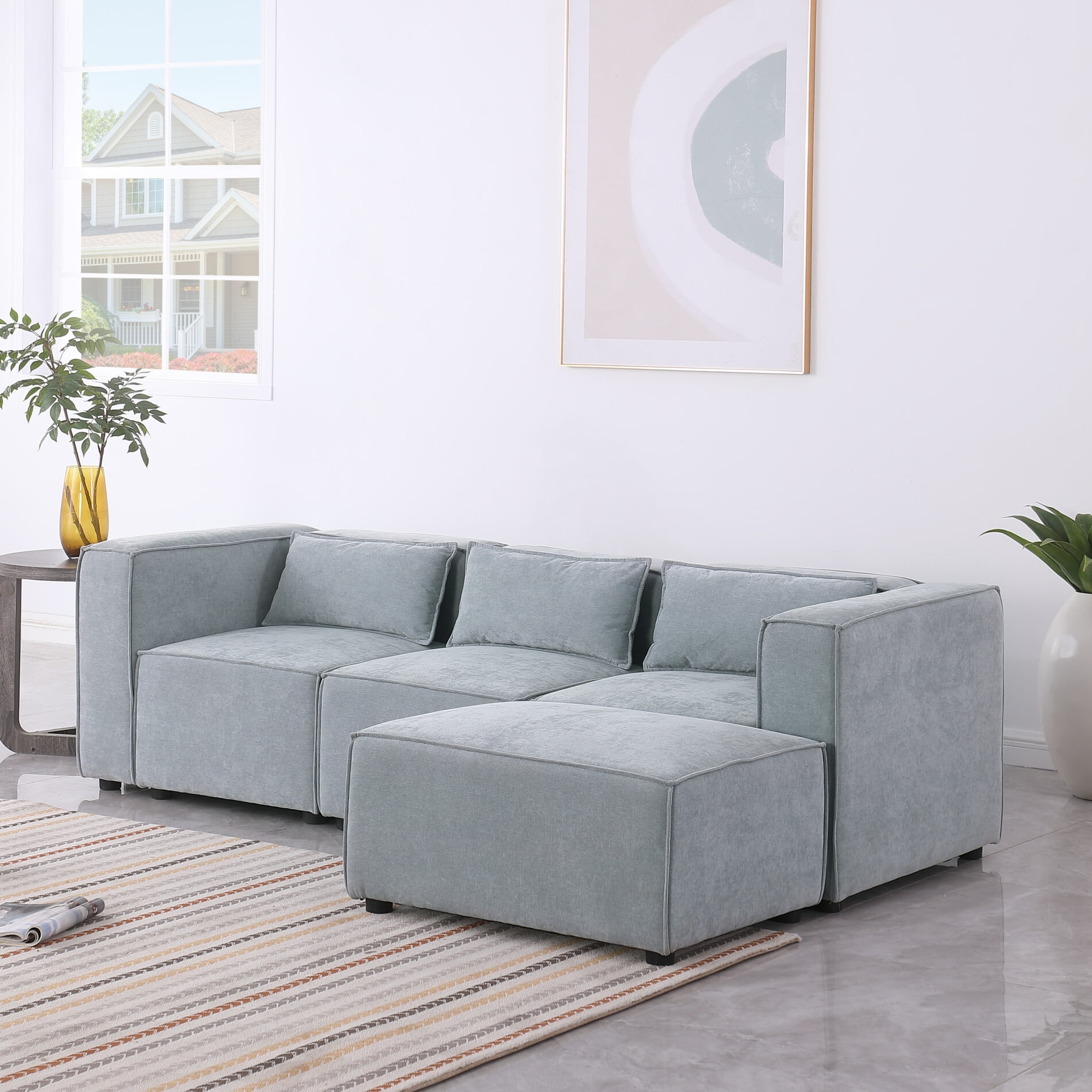 4 Seat Sectional Couches, Chenille Fabric Modular Couch with Movable ...