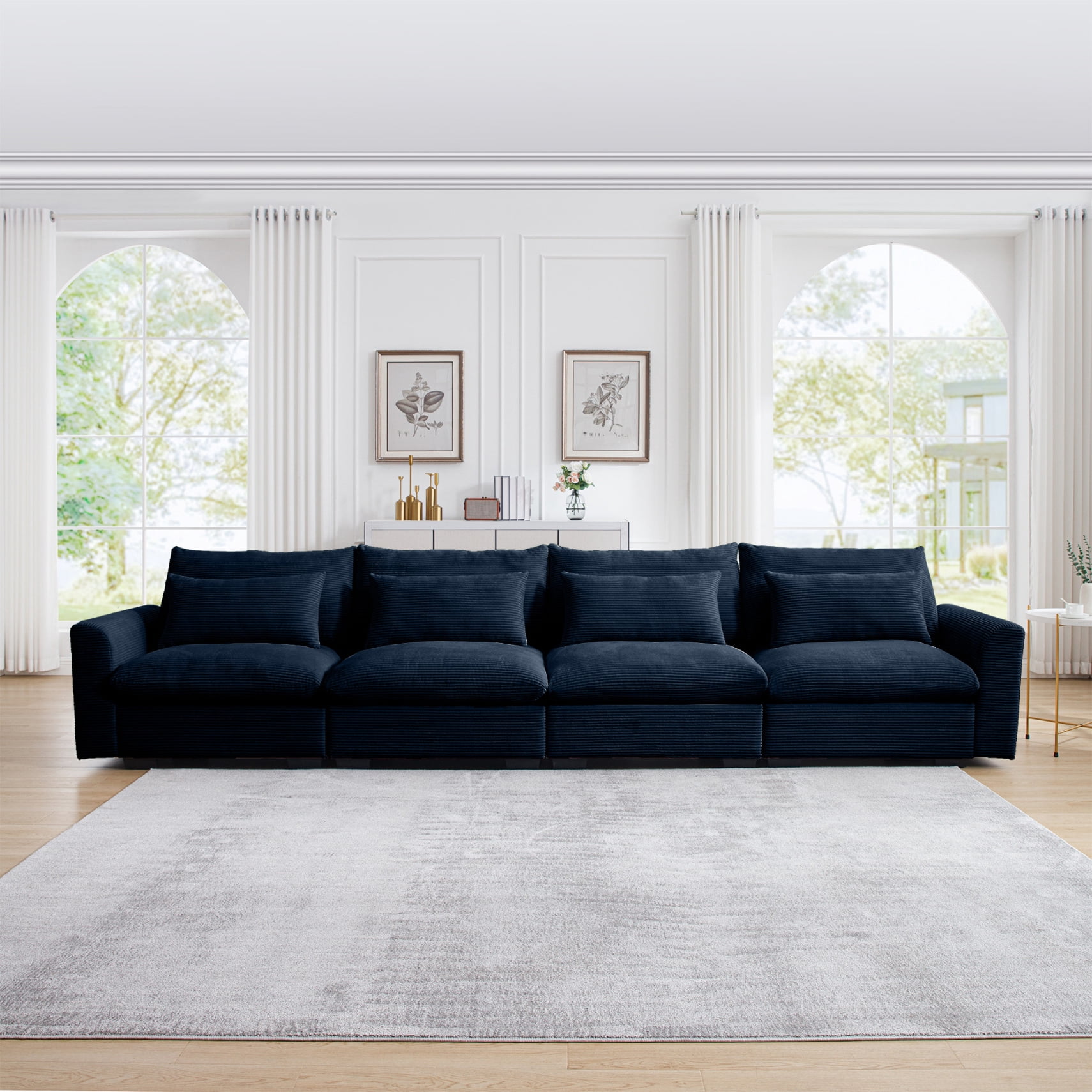 4 Seater Deep Seat Corduroy Sofa Set with Ergonomic Lumbar Support & 4 ...