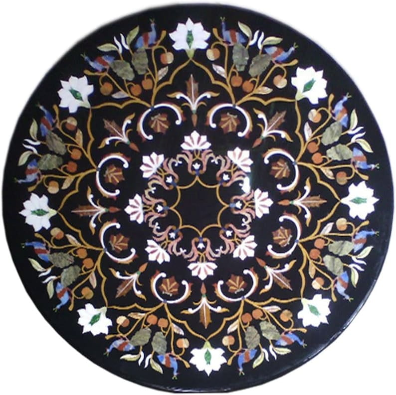 4-Seater Italian Handmade Round Dining Table Top – Custom Mosaic Design ...