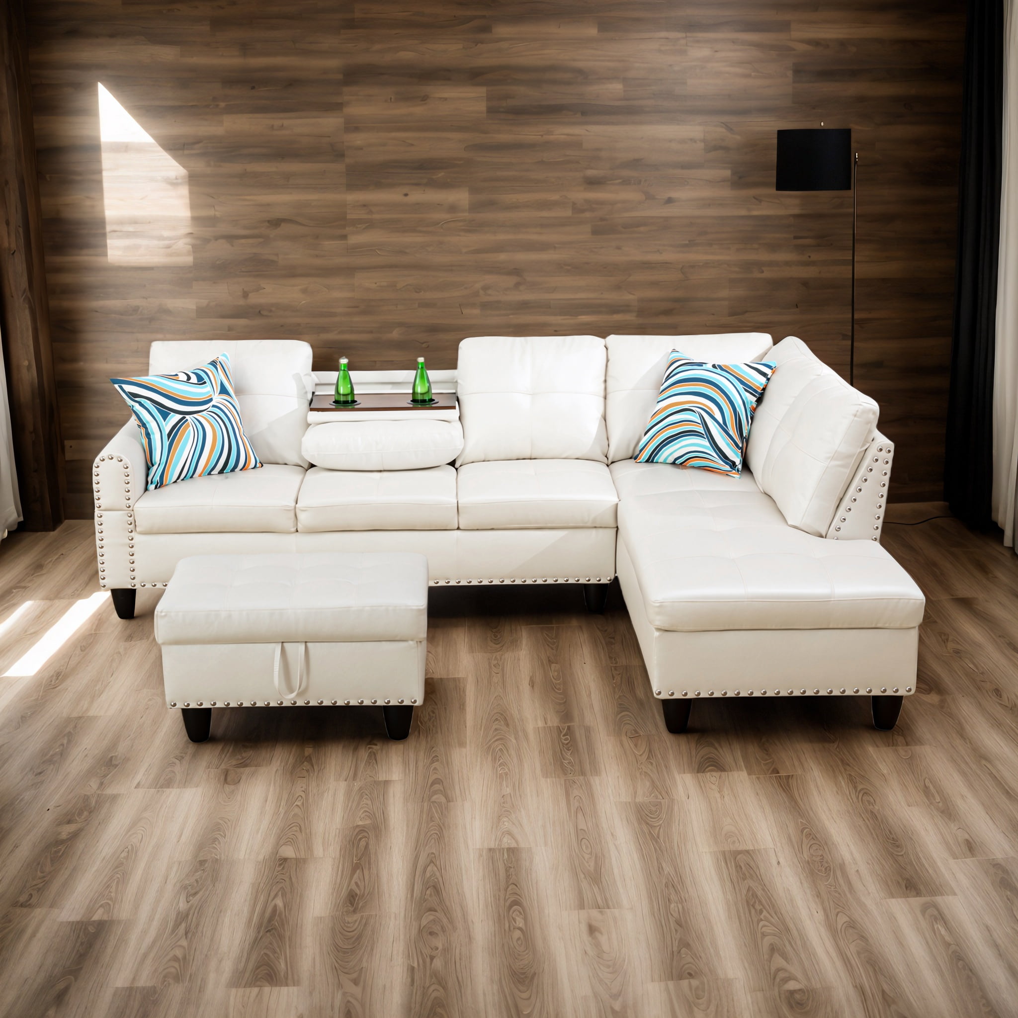 4-Seater L-Shaped Sofa with 90° Swivel Cup Holders – Compact Sectional ...