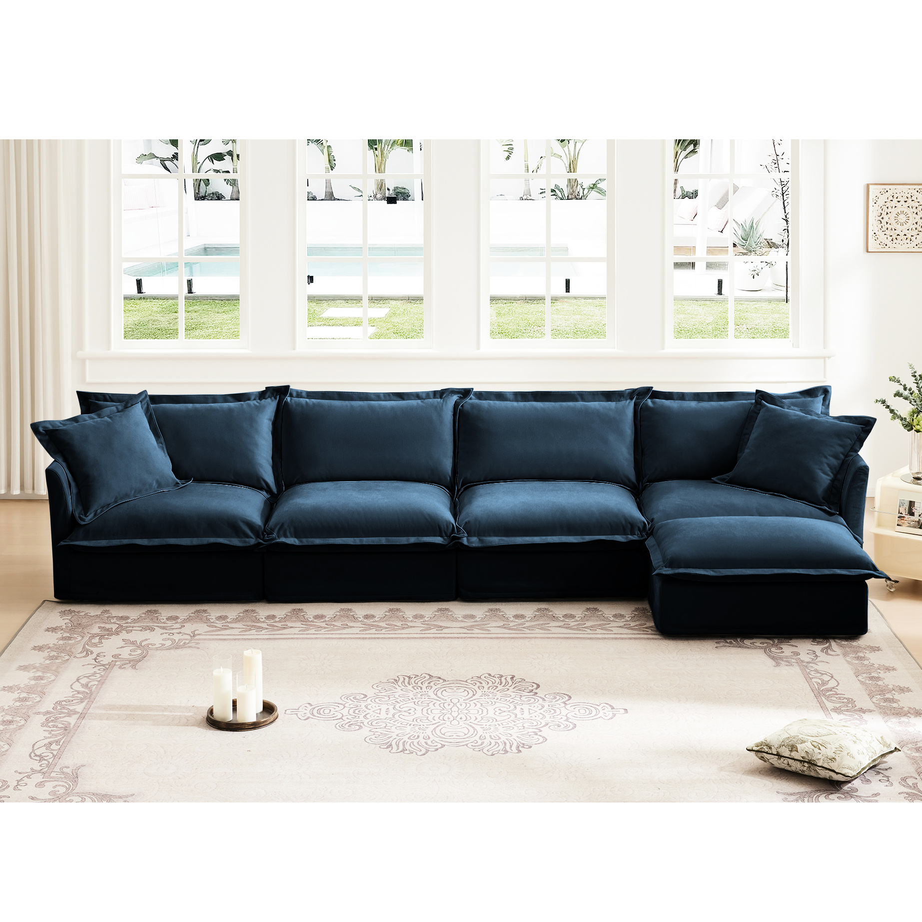 4 Seater Living Room , L Shape Sectional With Chenille, Deep Seat ...