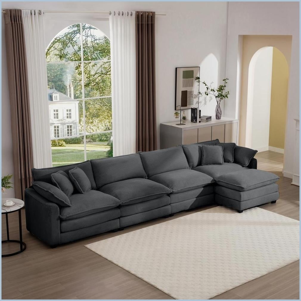 4-Seater Modern Retro Corduroy Sofa with Matching Footstool | Living ...