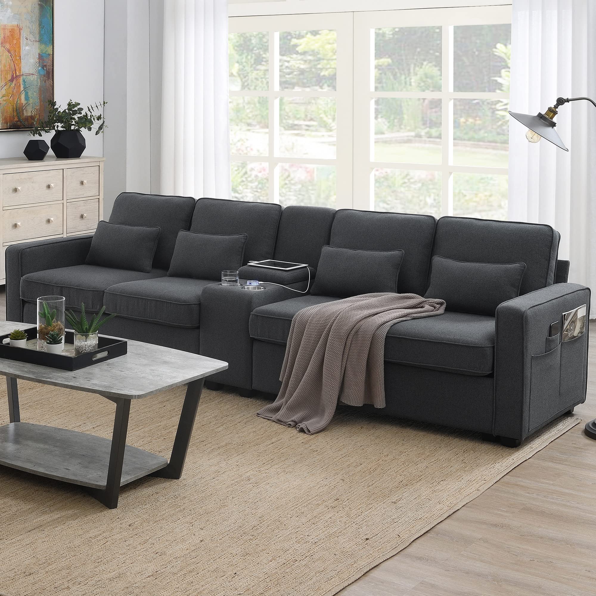 4 Seater Multifunctional Modern Sectional Sofa, 114.2" Upholstered ...