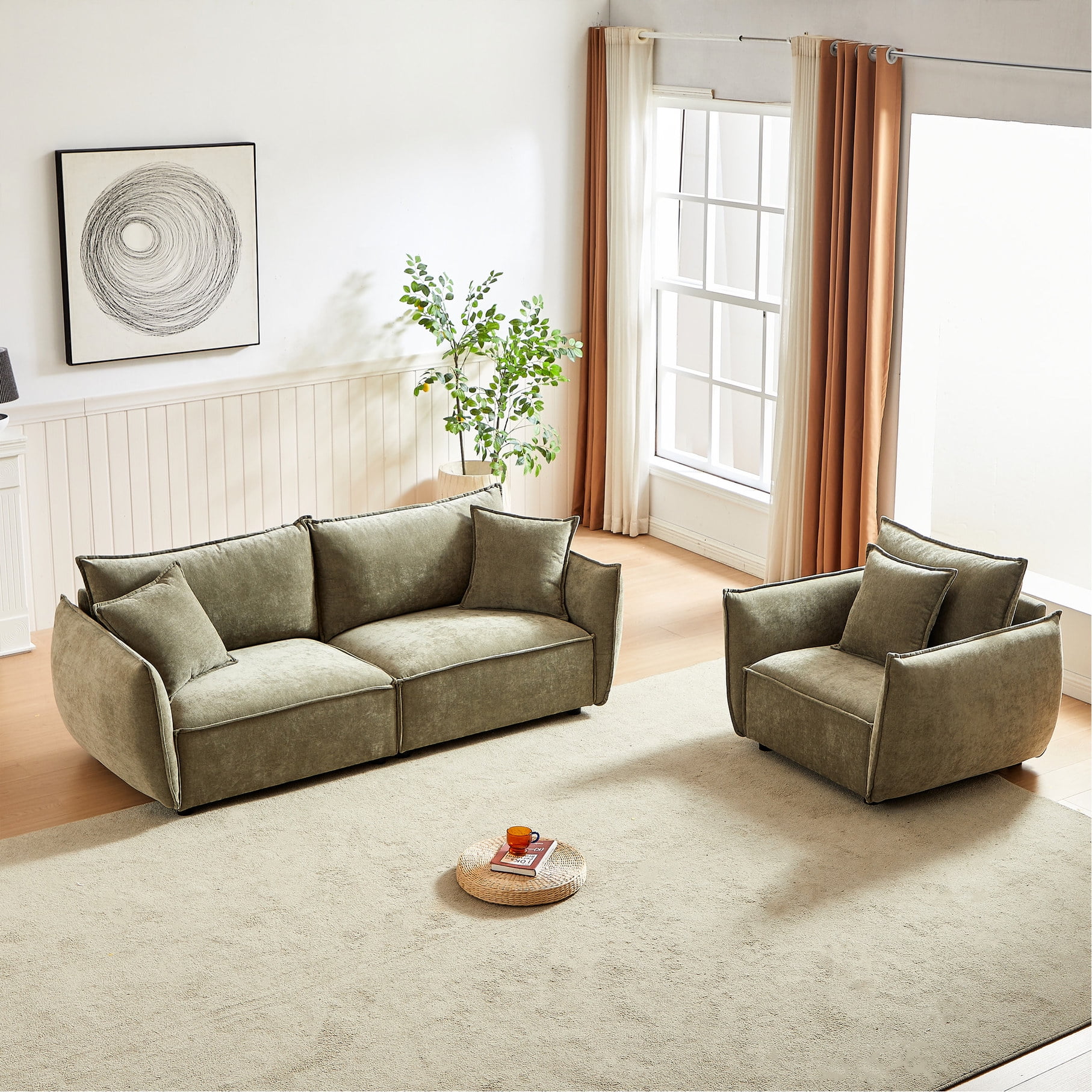 4-Seater Sofa of Chenille and Pine Wood | For Primary Living, Has a ...