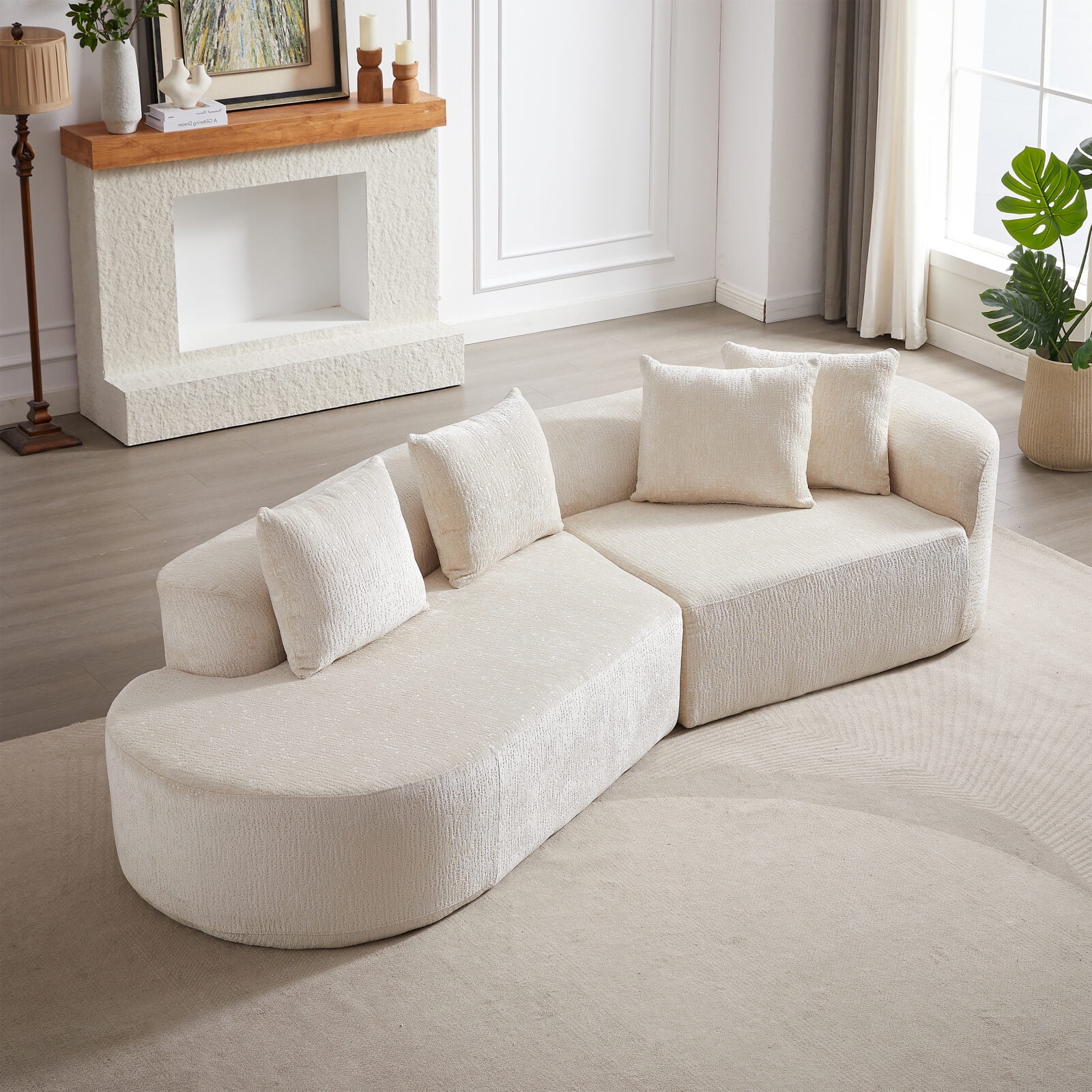 4-Seater Upholstered Oversized Sectional Sofa, Modern 114-Inch Curved ...