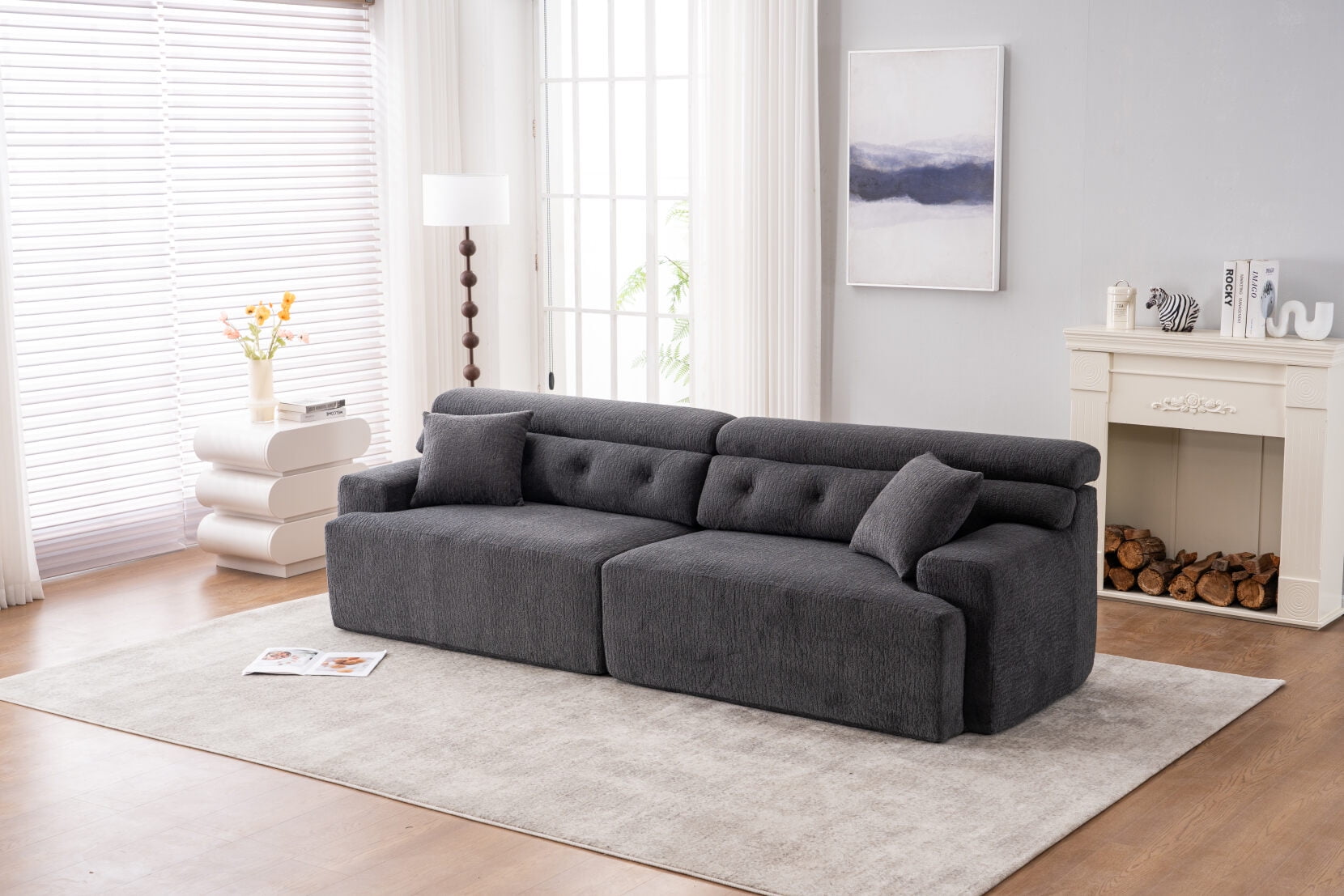 4 Seats Sectional Couch with Widened Armrest, Full Sponge Compression ...