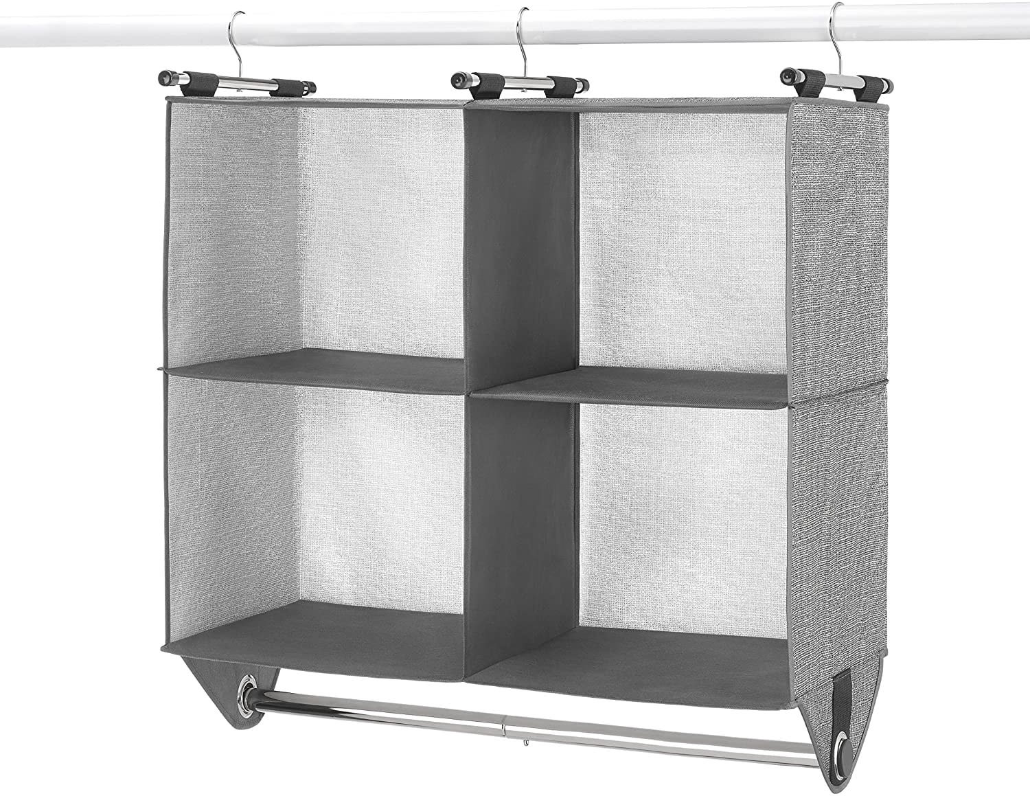 4 Section Fabric Closet Organizer Shelving with Built In Chrome Garment ...