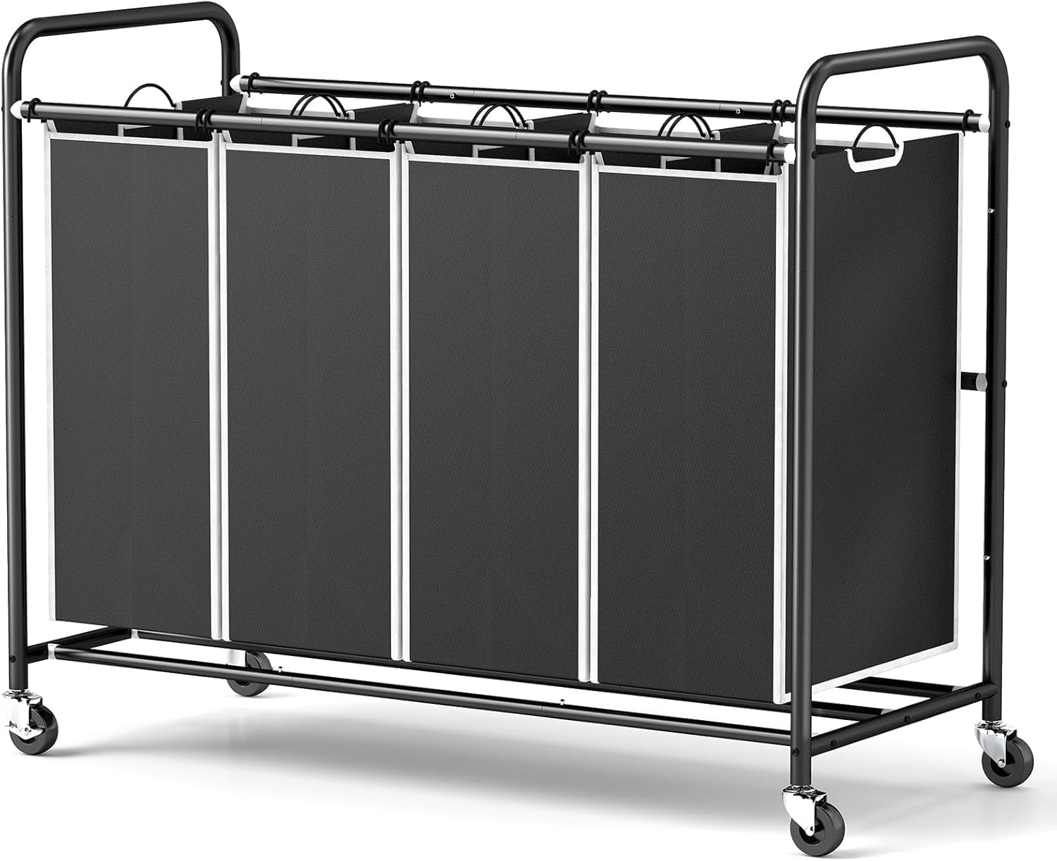 4 Section Heavy Duty Laundry Sorter, Separated Laundry Hamper Cart with ...