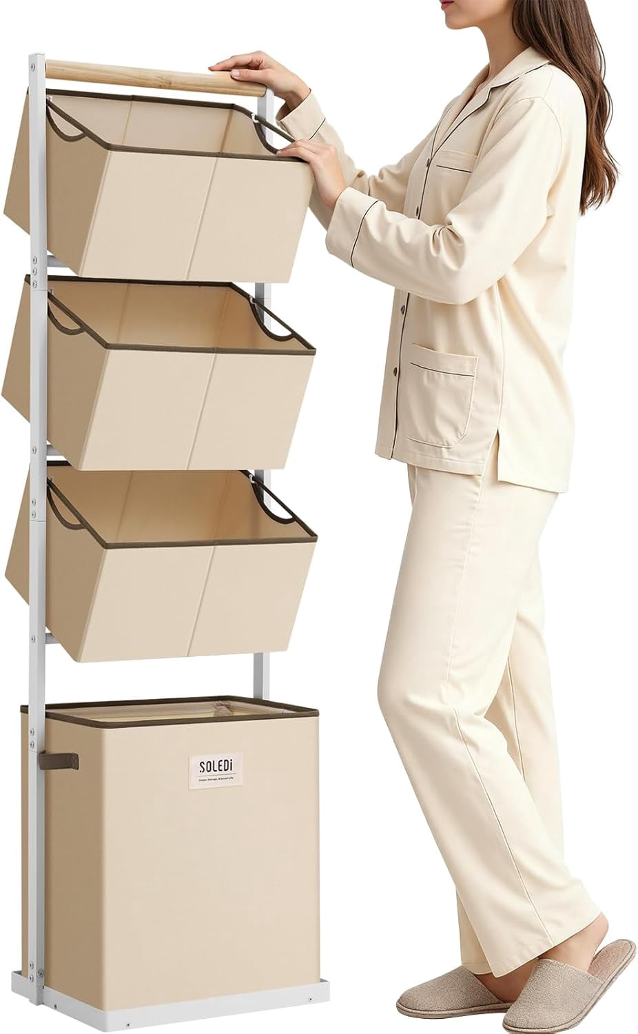 4 Section Laundry Hamper Sorter, Stackable Basket Organizer with ...