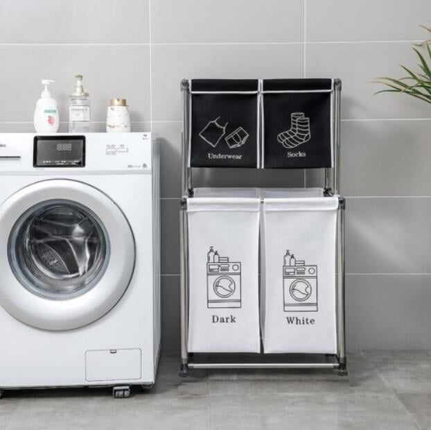 4-Section Laundry Sorter With 4 Removable Bags 2-Tier Design Rolling ...